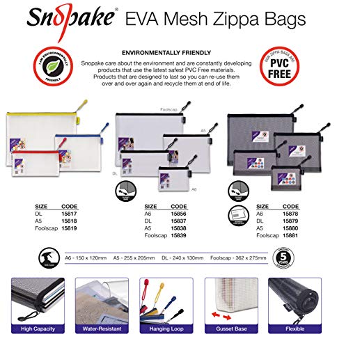 Snopake DL High Capacity EVA Mesh Zippa-Bag [Pack of 3] 240 x 130 mm - Transparent/Black [15837]