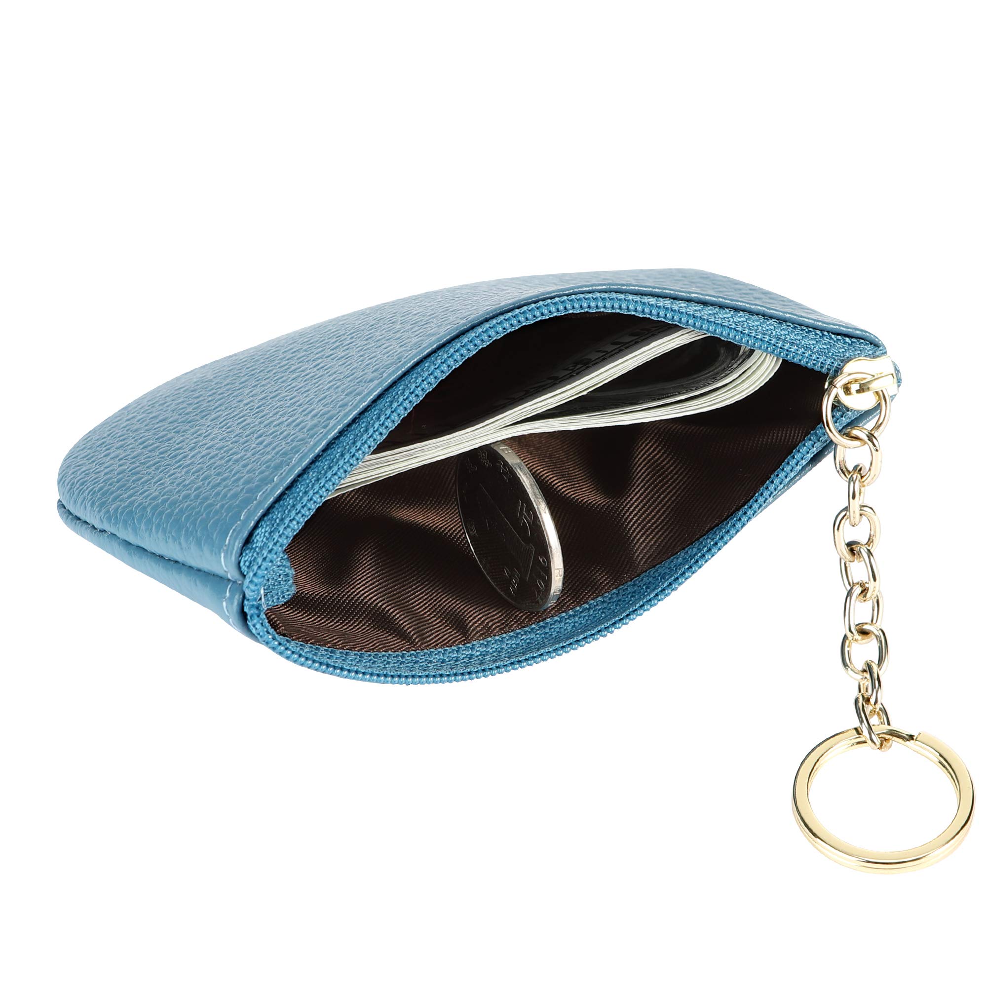 Women's Genuine Leather Keychain Zipper Change Wallet Small Mini Pouch Coin Purse, Black
