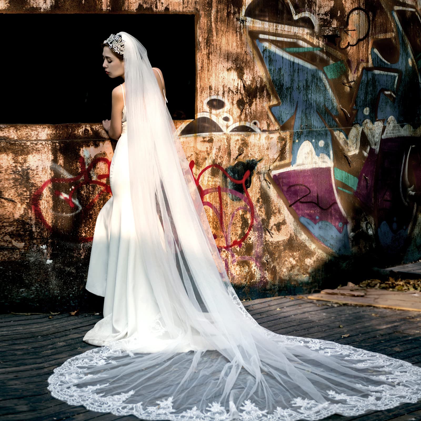 ULAPAN Women's 3M Long Cathedral Lace Wedding Bridal Veil with Comb