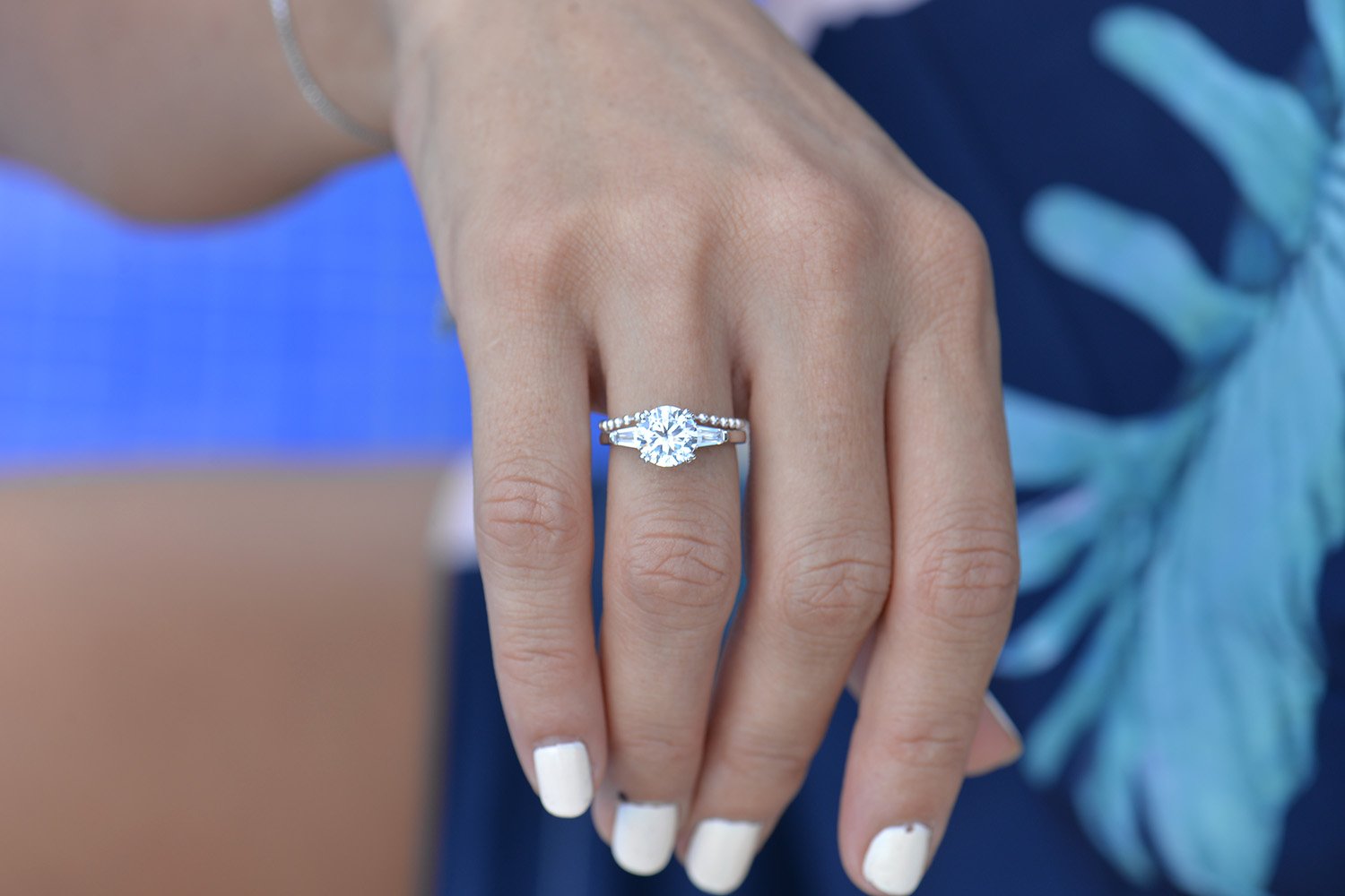 Sterling Silver 2 Carat CZ Baguette Round Solitaire Engagement Ring Bridal Wedding Jewelry