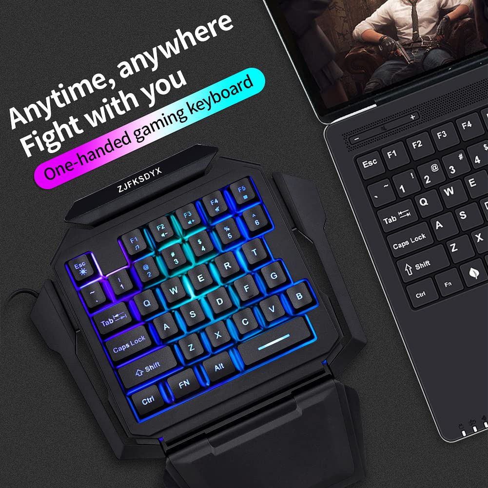 ZJFKSDYX One-Handed Gaming Keyboard and Mouse Combo, RGB Backlit 35-Key Mini Gaming Keyboard and 6D Gaming Mouse, Supports PC Gamers (Pink)