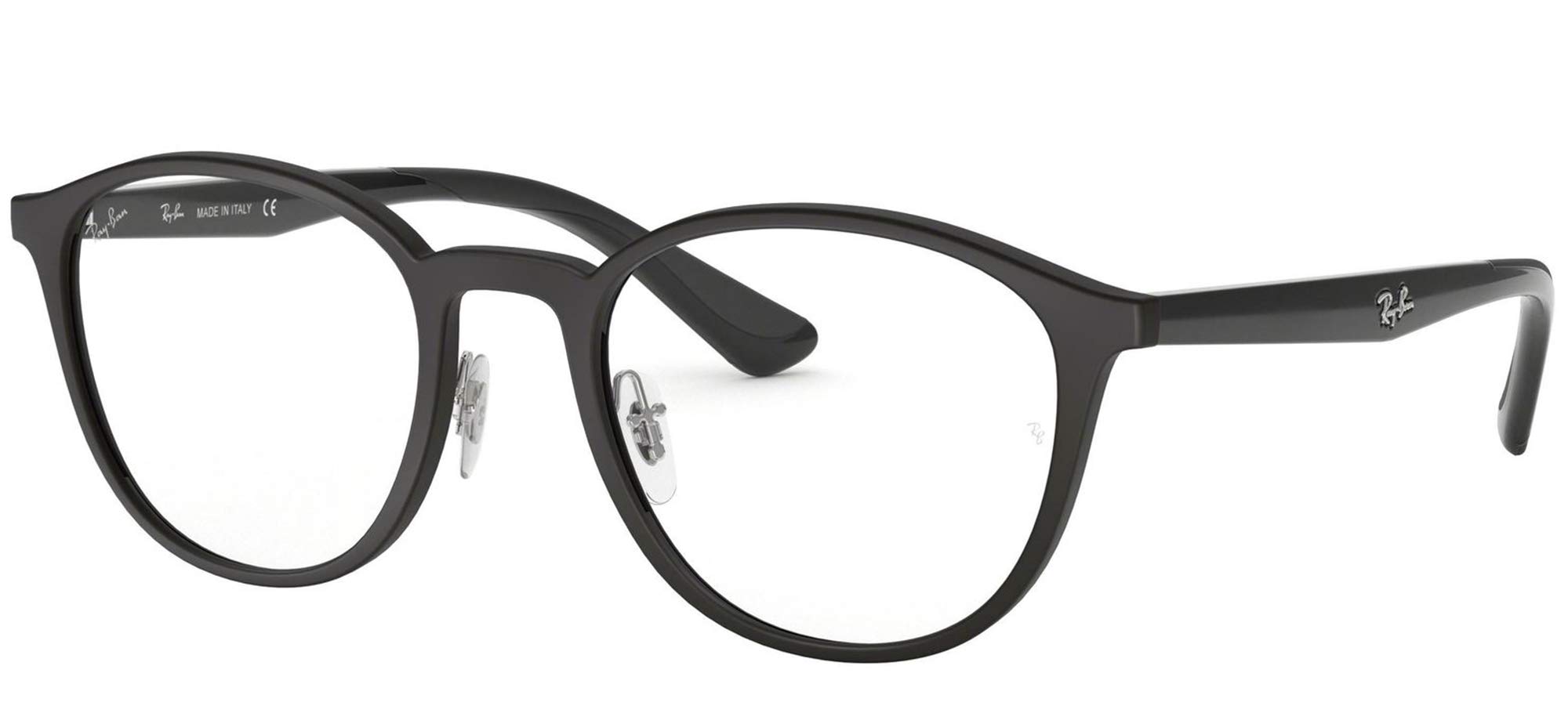 Ray-Ban Rx7156 Round Prescription Eyeglass Frames, Matte Black/Demo Lens, 51 mm