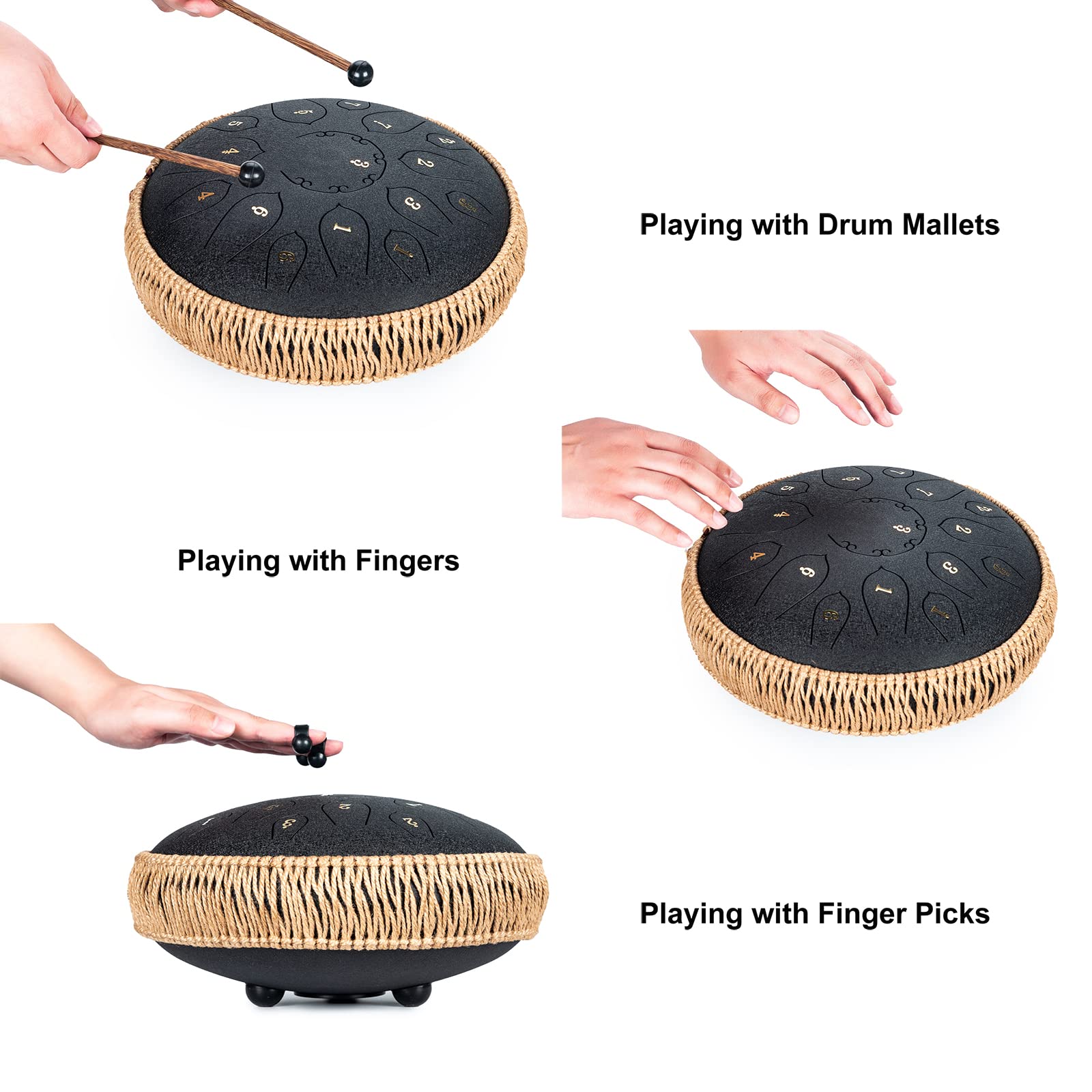 Steel Tongue Drum - HOPWELL 12 Inches 13 Notes - Percussion Instruments - Hand Pan Drum with Music Book, Drum Mallets and Carry Bag, C Major (Navy Blue)