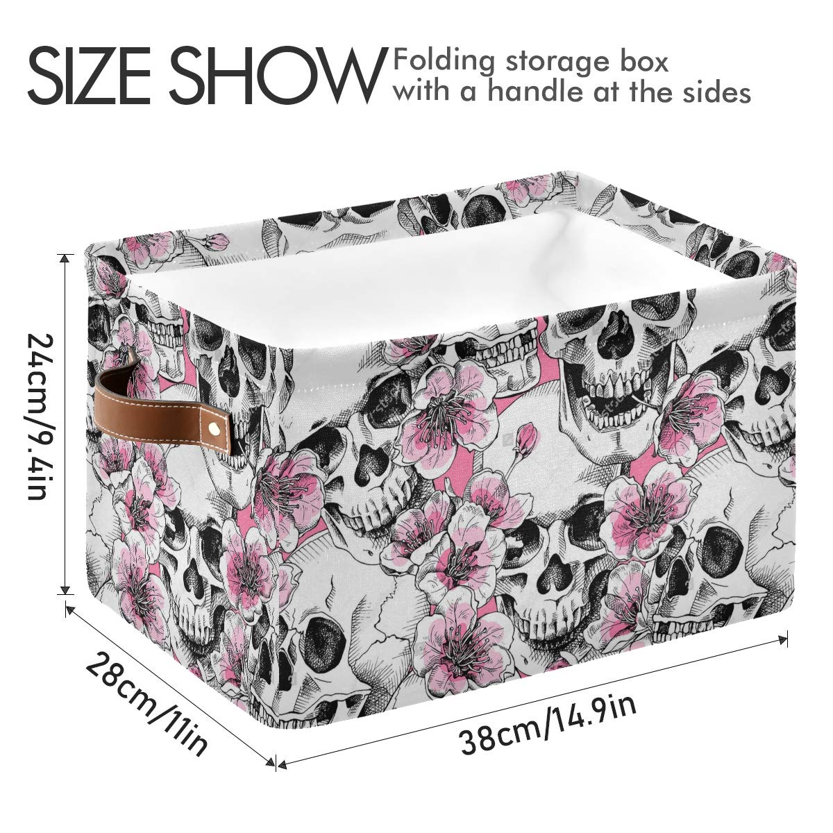 Skull and Cherry Blossoms Dog Toy Baskets Canvas Collapsible Box Chest Organizer for Laundry Hamper Toy Bins Gift Baskets Bedroom Clothes Baby