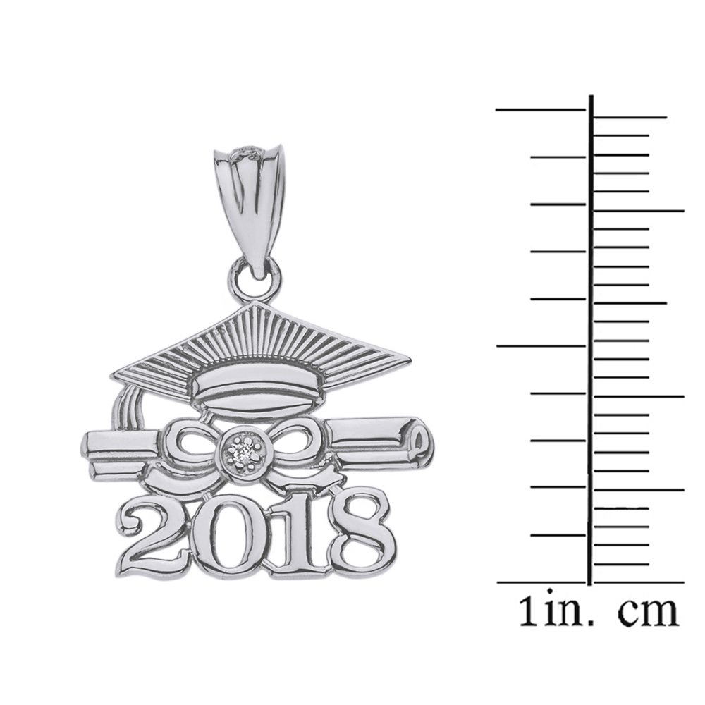 Sterling Silver Diploma & Cap 2018 Graduation Pendant with Cubic Zirconia