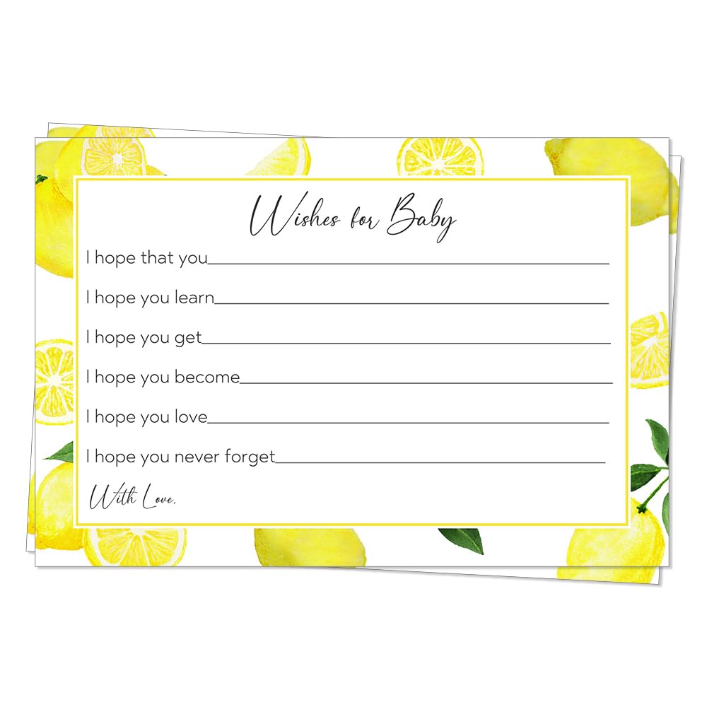 The Invite Lady Lemon Baby Shower Wishes for Baby Cards Yellow Fruit Summer Baby Shower Games Blessings Hopes Dreams Party Activities Unisex Printed Cards (24 Count)