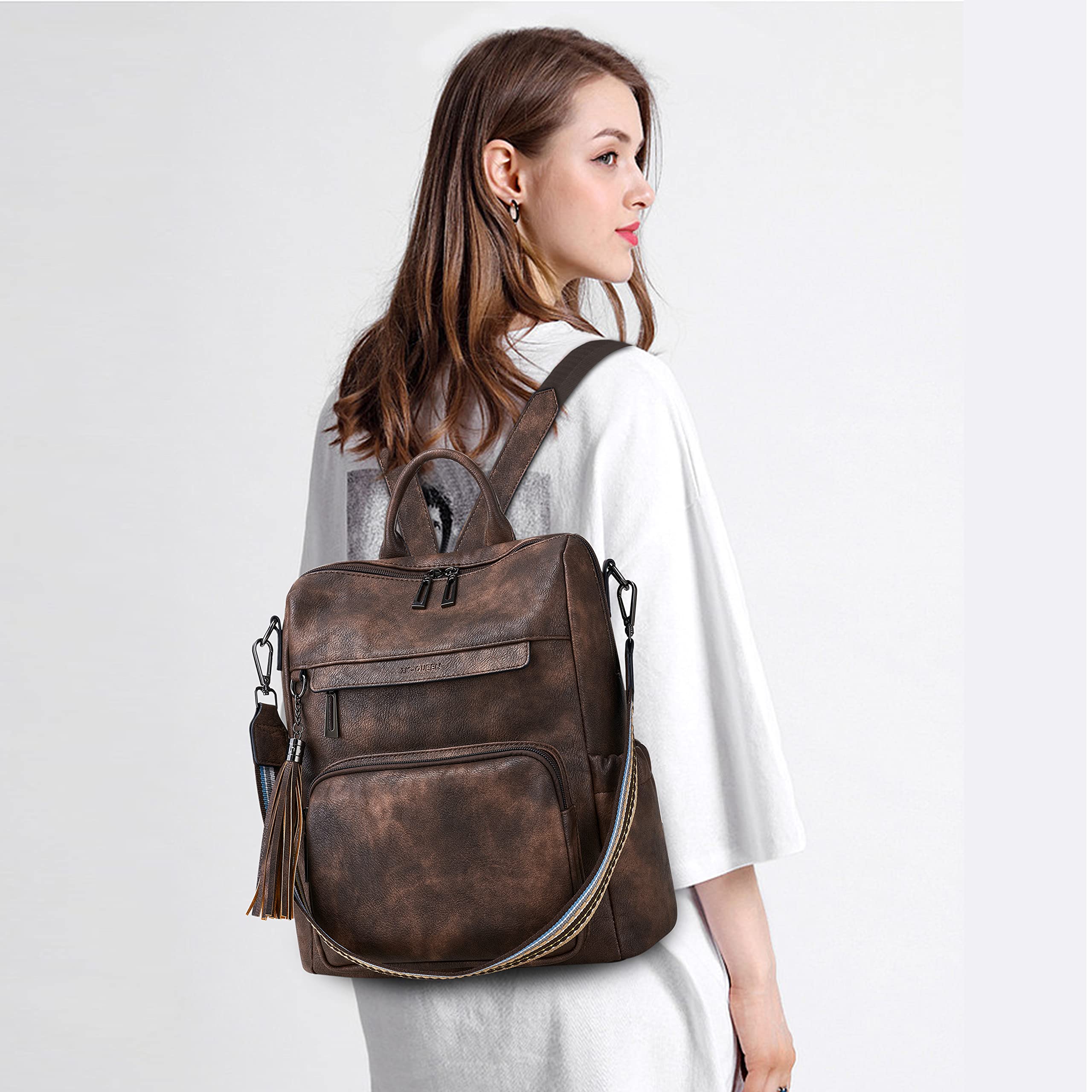 ZK-Queen Backpack Purse for Women Fashion Leather Designer Backpack Purses With Wristlets Travel Shoulder Bags