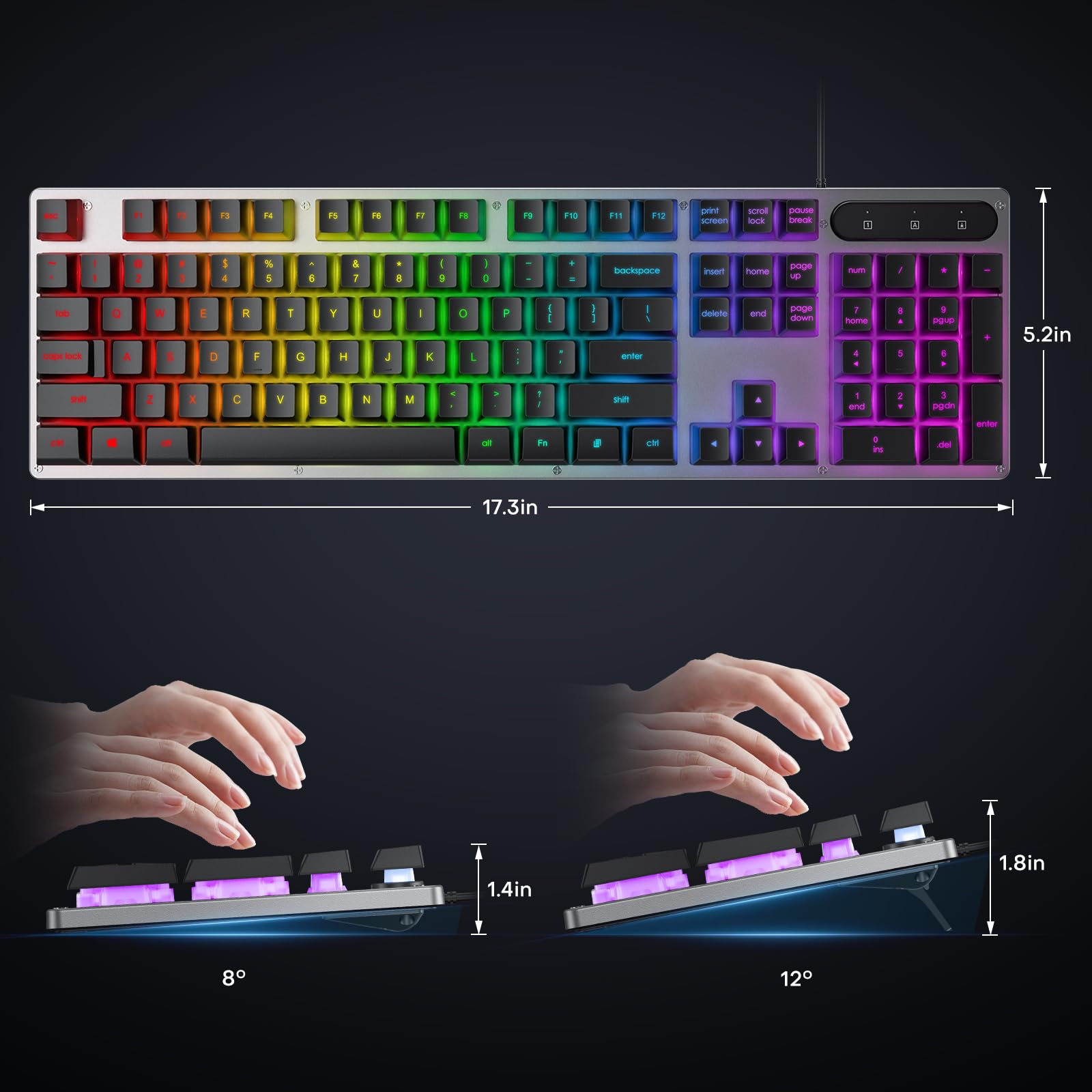 OMOTON Wired Gaming Keyboard, Full Size Keyboard, 26 Anti Ghosting Keys, LED Backlit, 12 Multimedia Keys, Silent Membrane Gaming Keyboard for PC, Desktop, Computer, Black