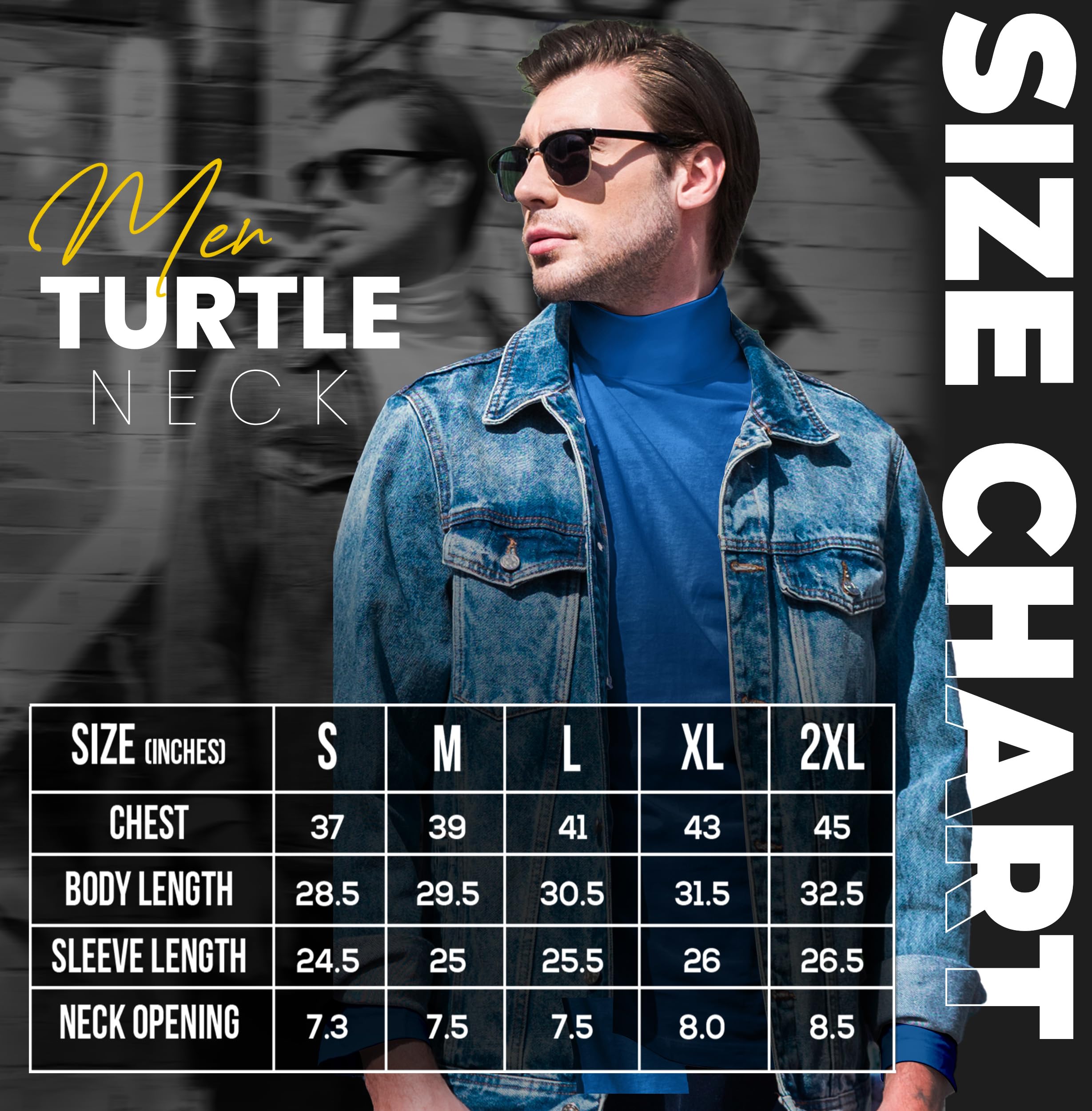 Utopia Wear Men's Turtleneck Slim Fit Lightweight Pullover Top, Medium, Royal Blue