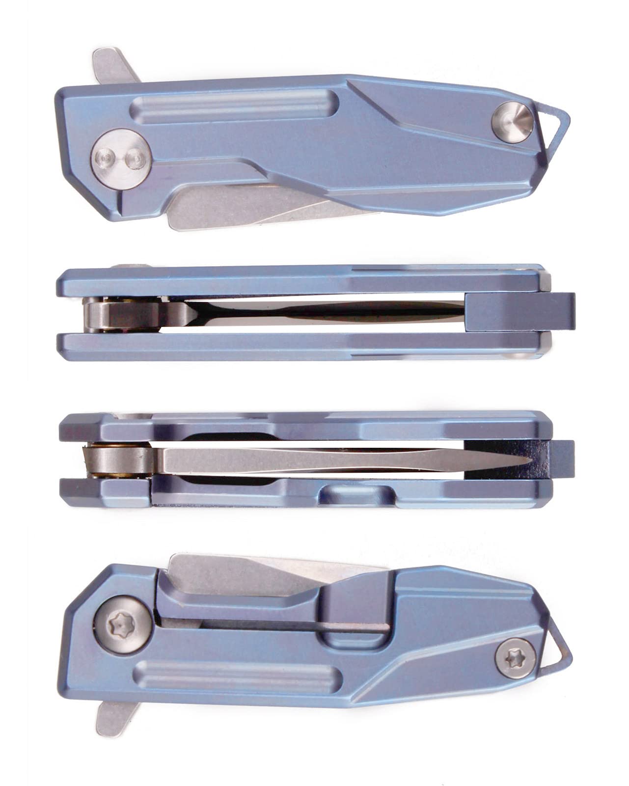 Samior HY002 Ultra Small Little Folding Pocket Flipper Knife, 1.3β D2 Damascus Blade, Blue Titanium Handle with Frame Lock, Mini EDC Keychain Necklace Knives (Blue)