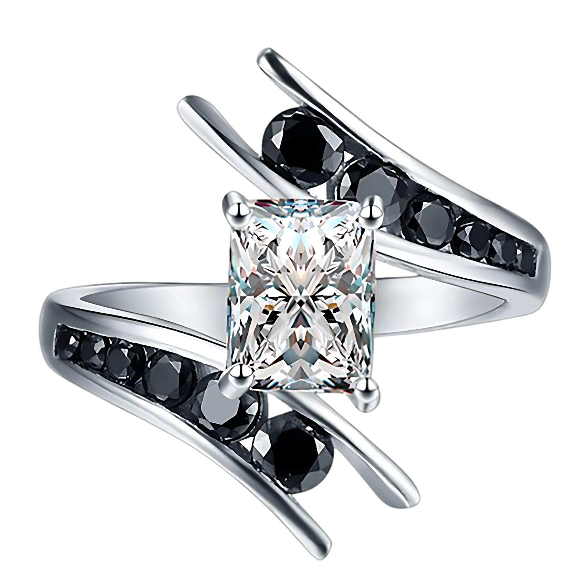 Raylynn Solid Sterling Silver Black CZ Engagement Wedding Bridal Ring Ginger Lyne Black Tie Collection Size 7