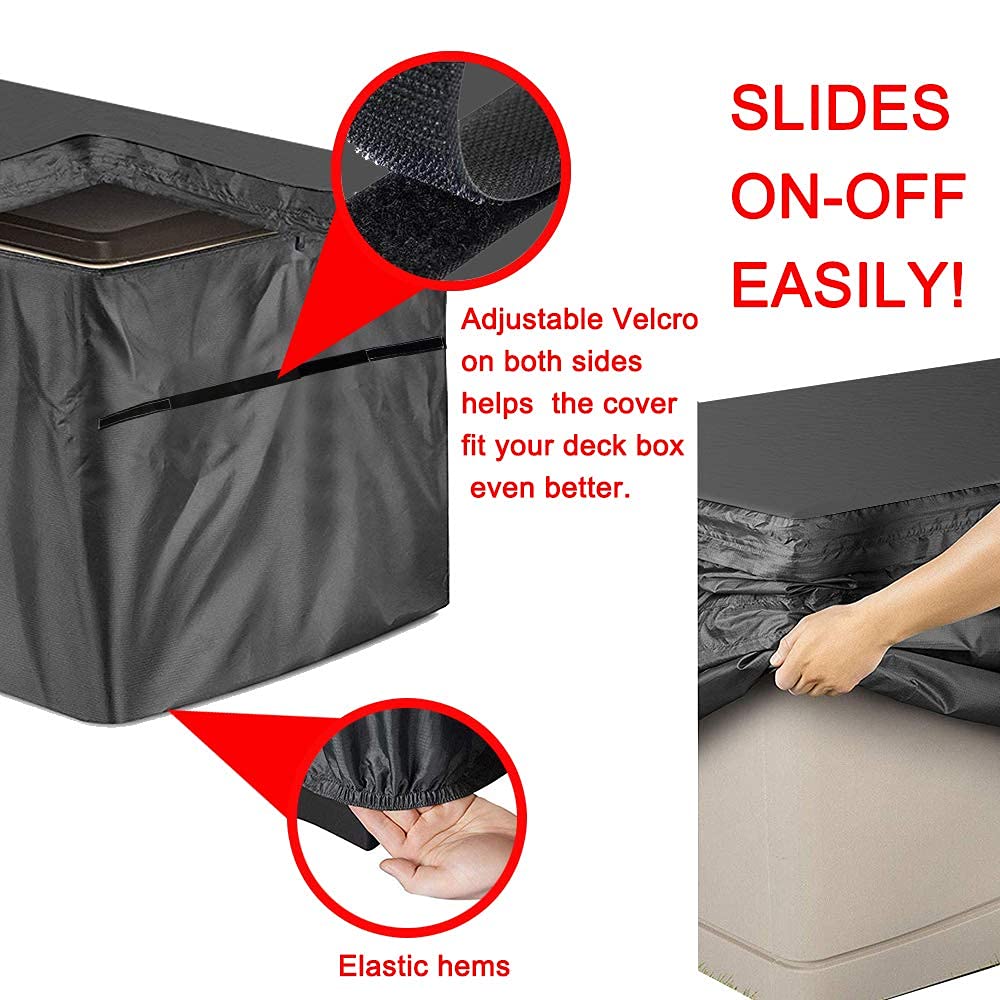 skyfiree Patio Deck Box Cover with Zipper 61x30x28 inch Waterproof Outdoor Cushion Box Cover Storage Ottoman Bench Cover for Garden Deck Box Container Black