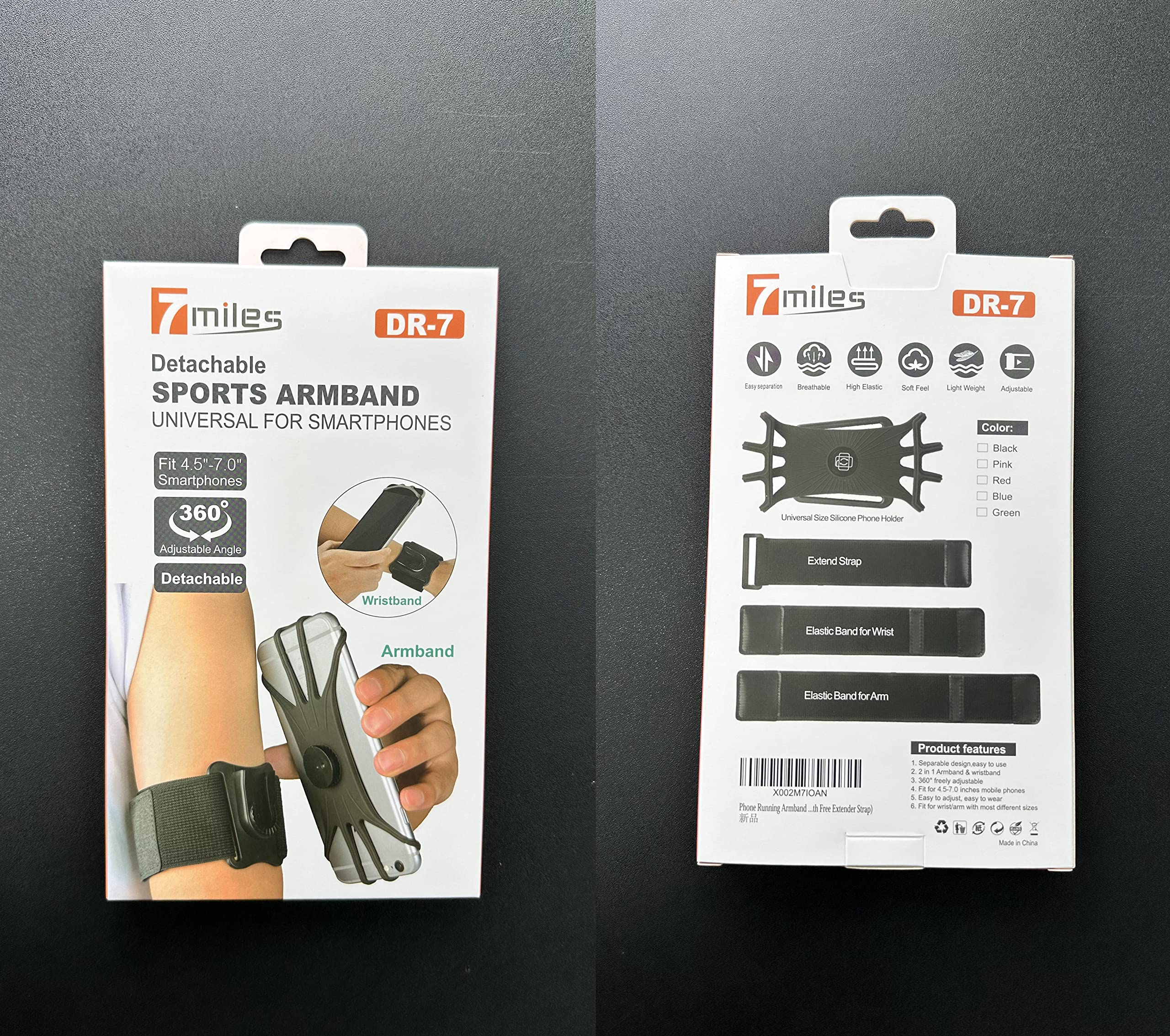 Phone Running Armband Phone Holder, 2 in 1 Arm Band Wrist Band for All iPhone All Samsung Phone All Huawei All Google Xiaomi LG (Black, fits for 4.0'' - 7.0'' Smartphone, with Free Extender Strap)