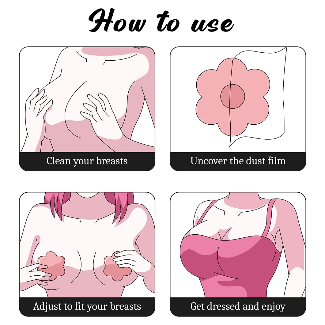 QUXIANG 4 Pairs Pasties Women Nipple Covers Reusable Adhesive Silicone Nippleless Covers Bra for Dress Cream (2 Round+2 Flower)