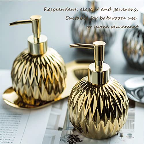 XOUVY Cute Ceramics Soap Dispenser Diamond Design,refillable Liquid Hand Soap Dispenser for Kitchen Bathroom Countertop,3-Piece Set with Tray Kitchen Home Decor (Silver 1Pack)