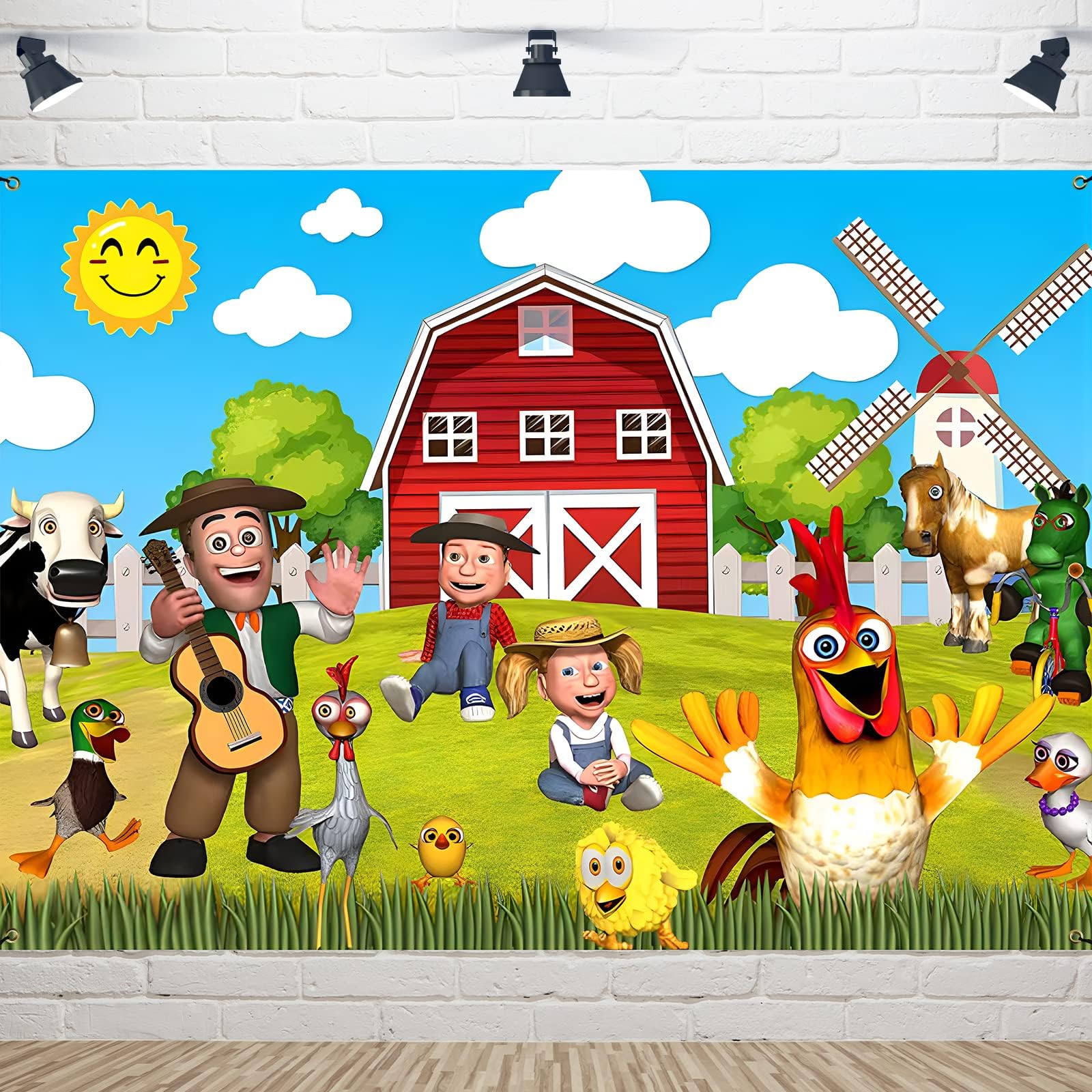 YRIOWMI 7x5 Foot Zennon Farm Children's Birthday Party Background Fabric, Birthday Party Decoration Photography Background