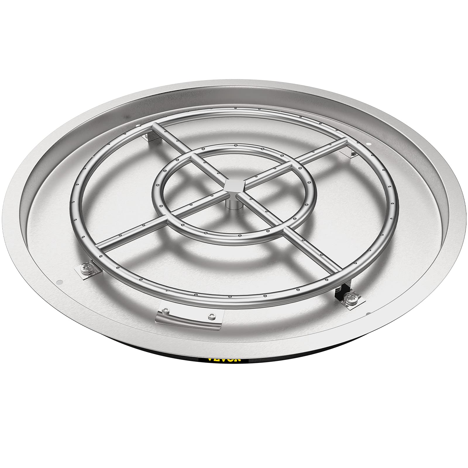 VEVOR Drop in Fire Pit Pan, 31" x 31" Round Fire Pit Burner, Stainless Steel Gas Fire Pan, Fire Pit Burner Pan w/ 1 Pack Volcanic Rock Fire Pit Insert w/ 300K BTU for Keeping Warm w/Family & Friends