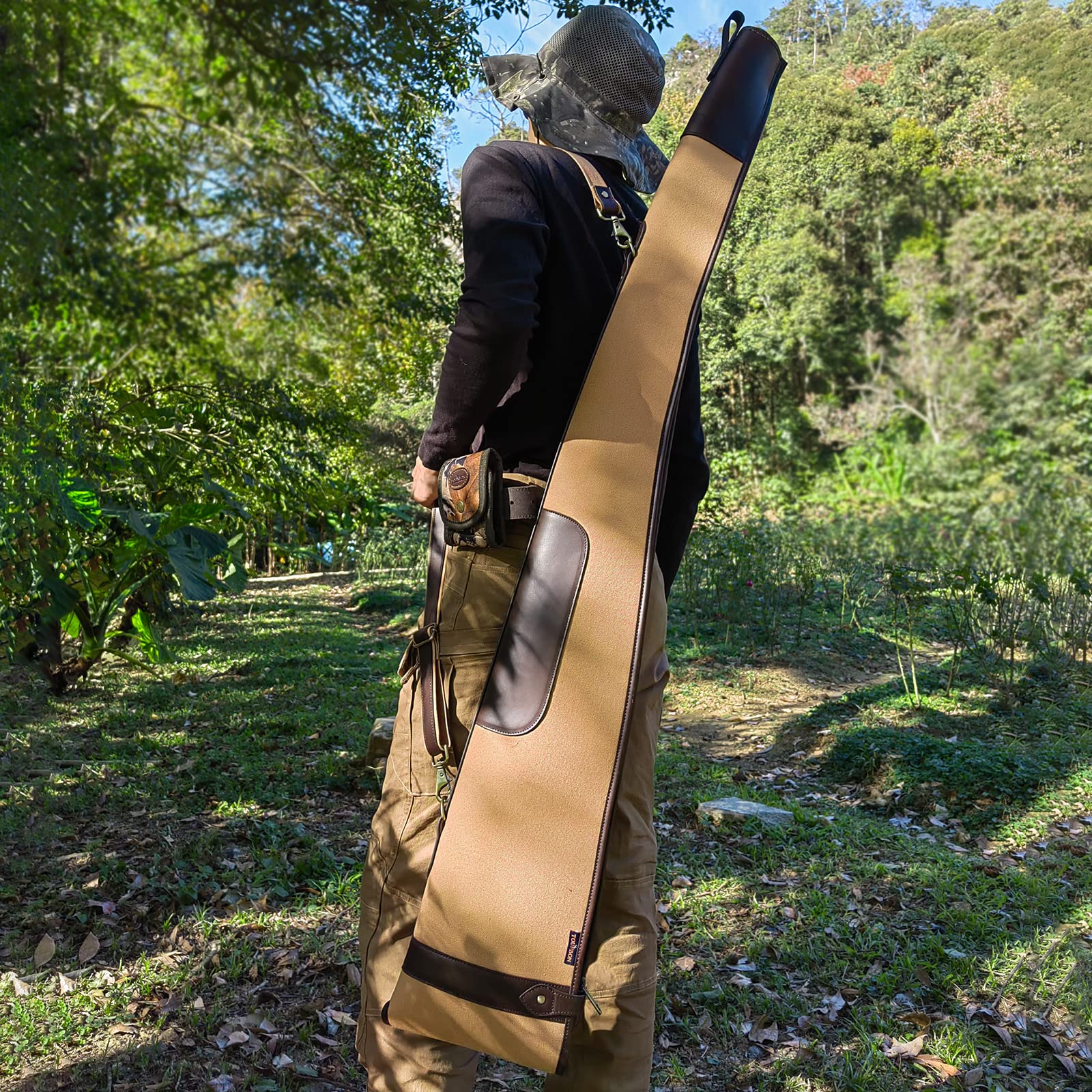 TOURBON Rifle Gun Case Soft Faux Fleece Padded 50" Shotgun Bag Slip - Canvas and Leather