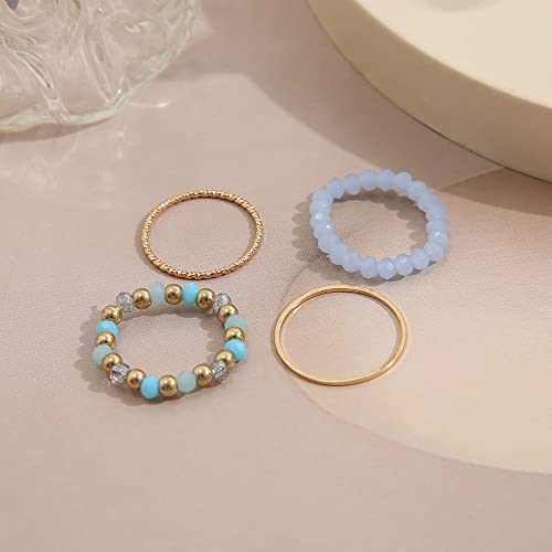 YRlilicc Bohemian Cute Beads Knuckle Stacking Rings for Teen Girls,Women’s Multiple Stackable Beaded Joint Finger Rings Dainty Stack Green Blue Pink Midi Rings Set (Blue)