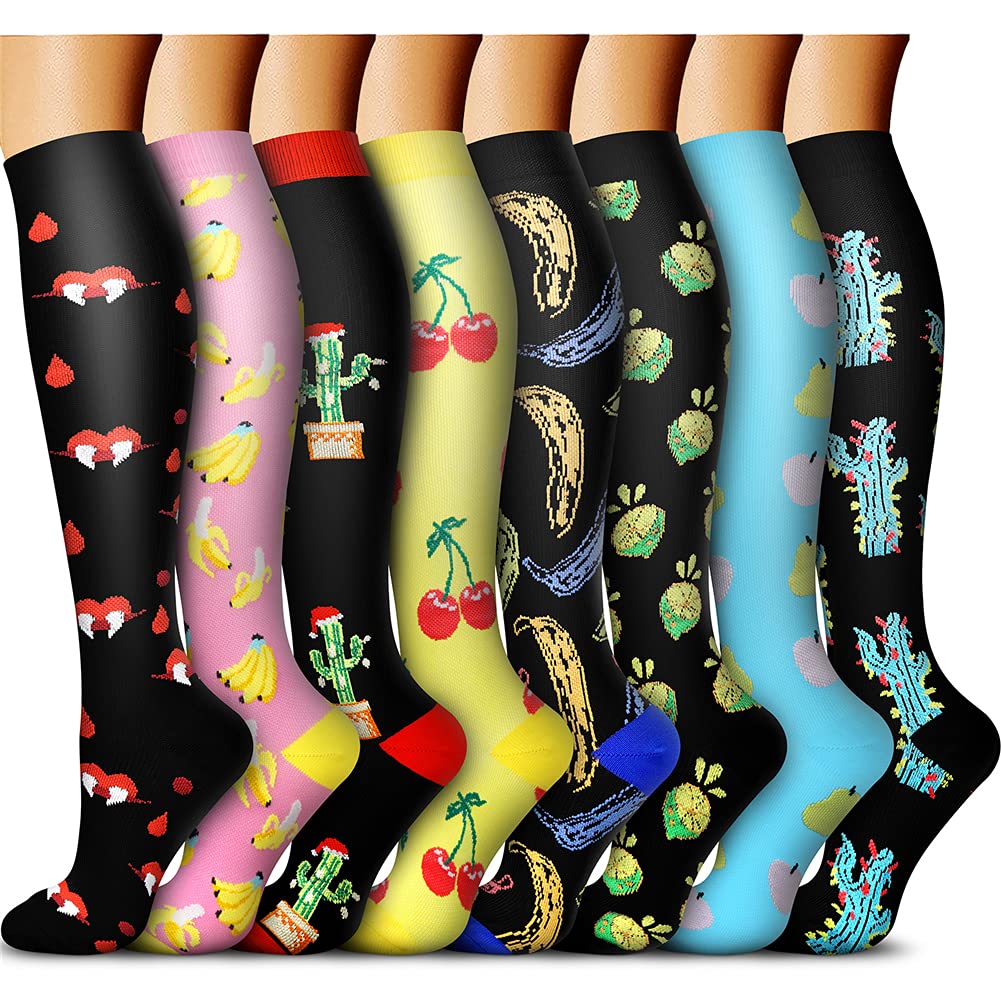 QUXIANG Copper Compression Socks for Women & Men Circulation (8 Pairs) - Best for Running Athletic Cycling - 15-20 mmHg (S/M,Multi 21)