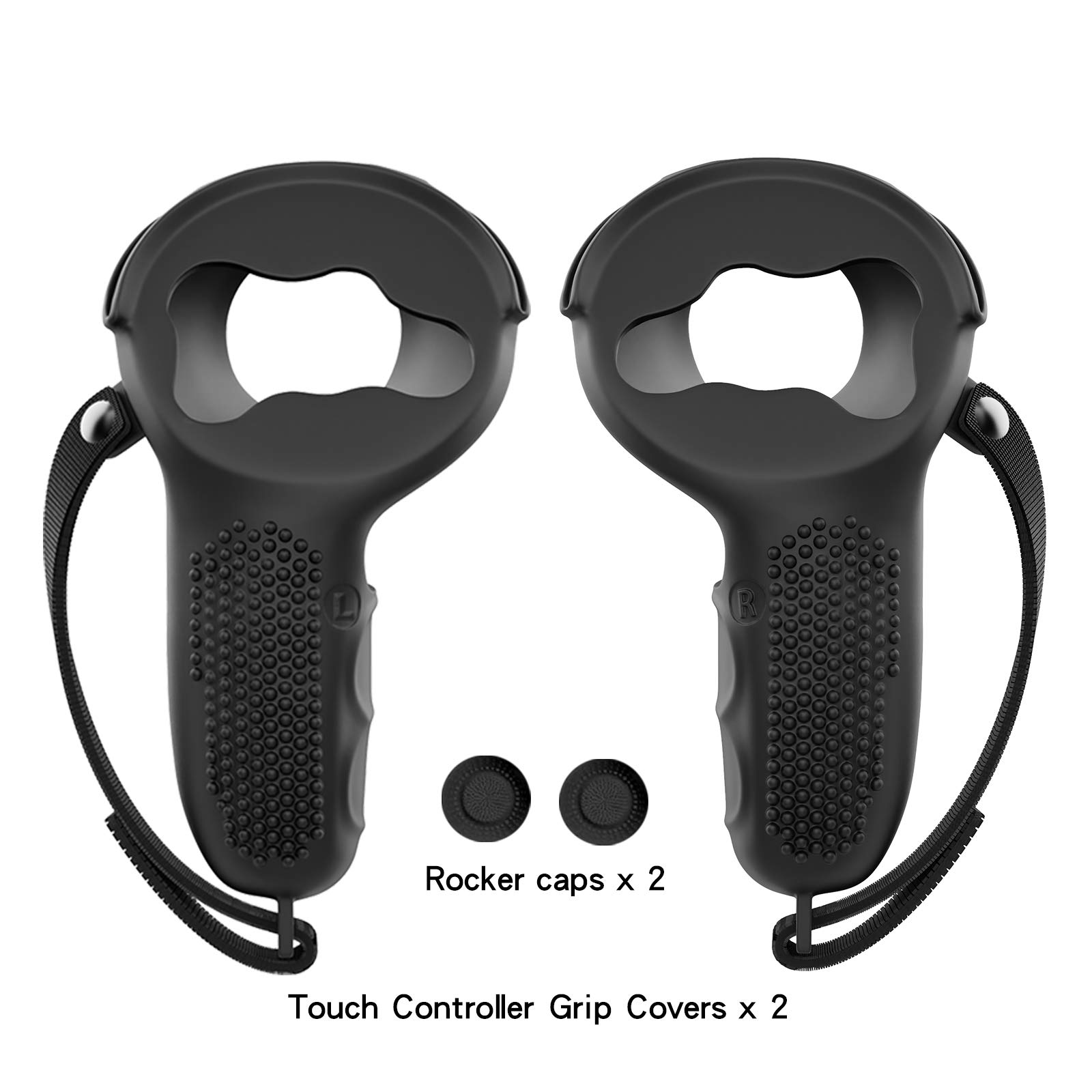 TOPPLAY touch controller grips cover for oculus quest 2 accessories,Comfortable elastic silicone controller grips with knuckle hand strip,Anti-slip,Anti-throw,2 rocker caps for free(black)