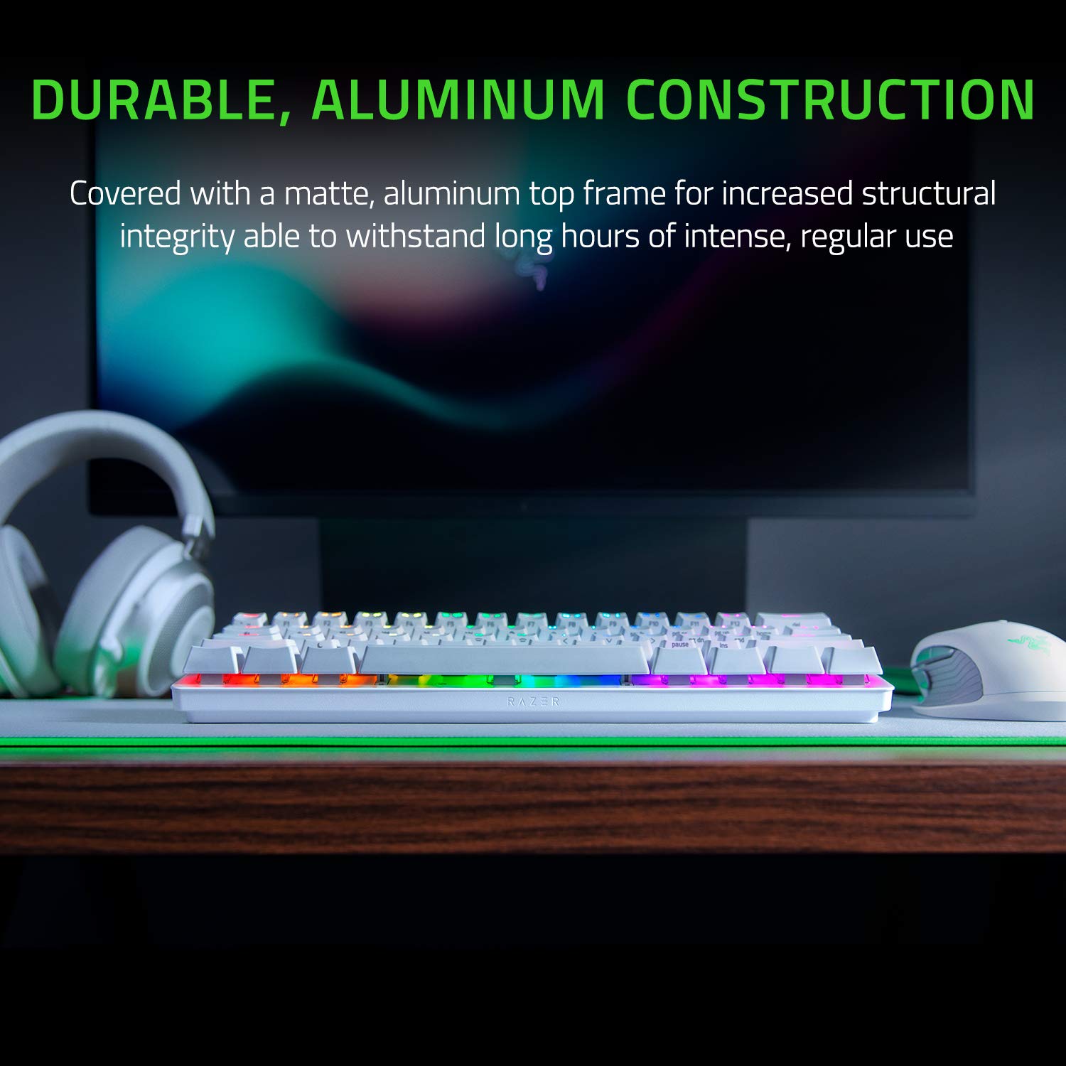 Razer Huntsman Mini 60% Gaming Keyboard: Fastest Keyboard Switches Ever - Linear Optical Switches - Chroma RGB Lighting - PBT Keycaps - Onboard Memory - Mercury White (Renewed)