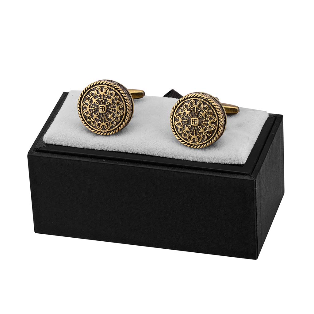 SAVOYSHI Shirt Cufflinks for Men Round Bronze Vintage Pattern Metal Cuff links Gift for Men/Husbands with Gift Box