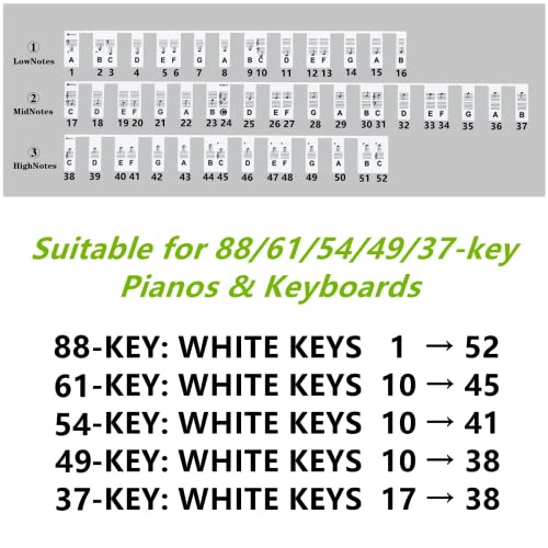 WQR Piano Keyboard Note Guides - Removable Piano Keyboard Note labels 88/61/54/49/37 Keys for Beginners, No Need Stickers, Reusable & Portable, Comes with Box(Colorful)