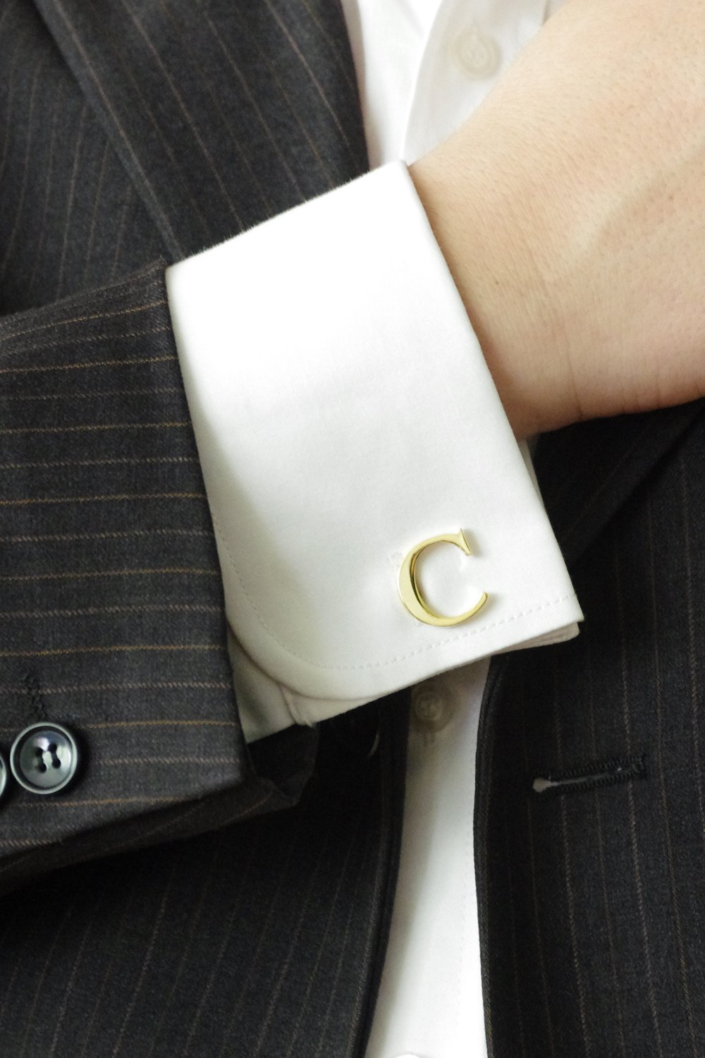 Salutto Men's Gold Letter C Cufflinks 1 Pair with Gift Box (C)