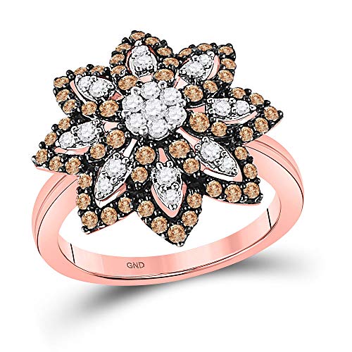 Solid 10k Rose Gold Round Chocolate Brown Diamond Flower Cluster Engagement Wedding Anniversary Ring Band 1.00 Ct. - Size 5.5