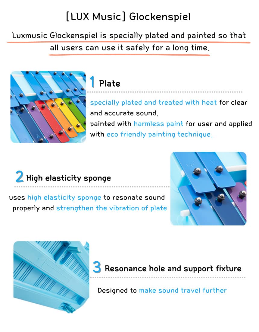RAONZENA Professional Xylophone 25note, Glockenspiel,Xylophone for kids,Xylophone for gift,Glockenspiel that learns the basics of music (25note silver)