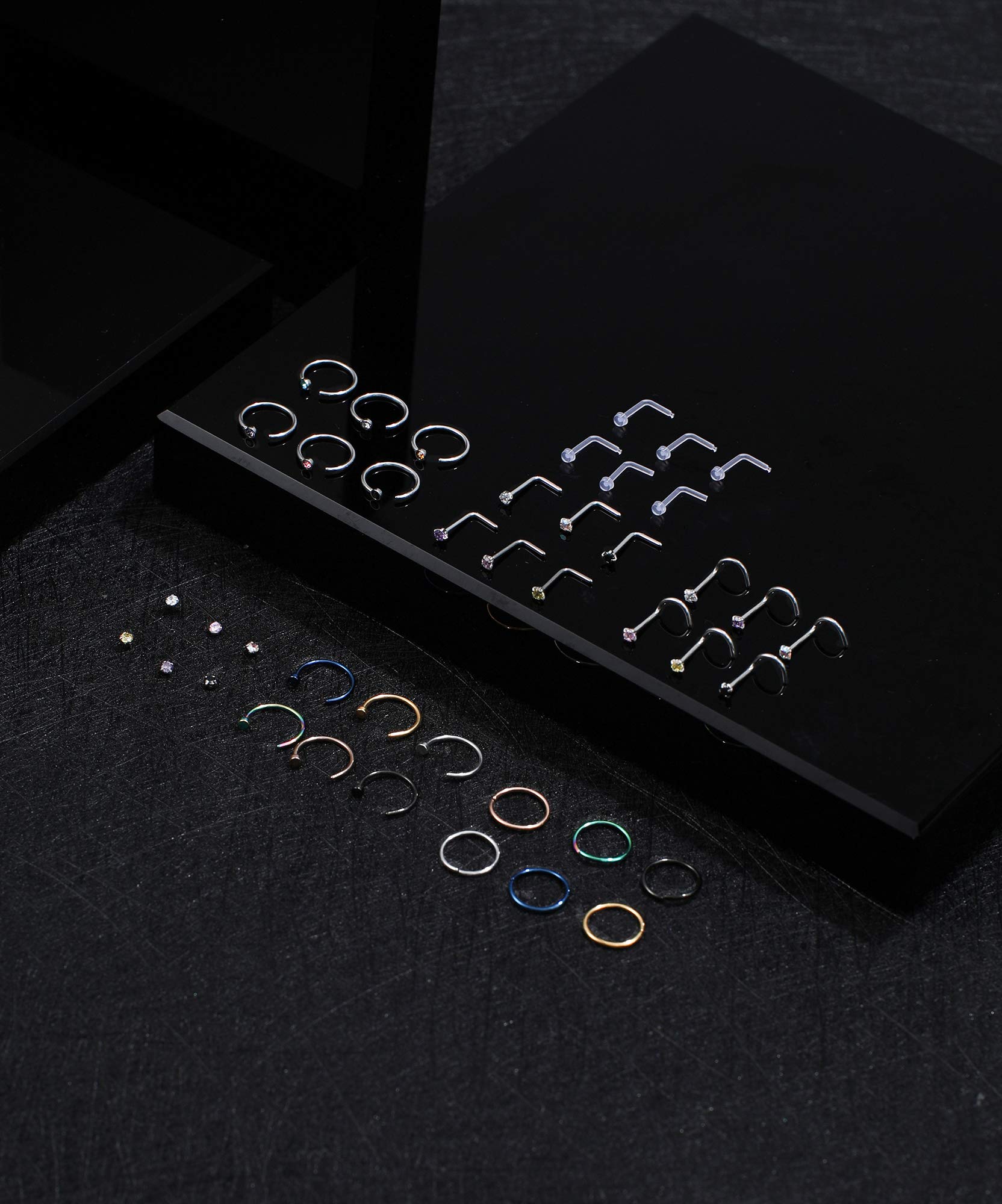 Tornito 20G 42Pcs Stainless Steel Nose Rings Nose Studs Set L-Shaped Bone Curved Nose Stud Piercing Helix Cartilage Tragus Hoop Rings Body Piercing Jewelry for Men and Women 8mm