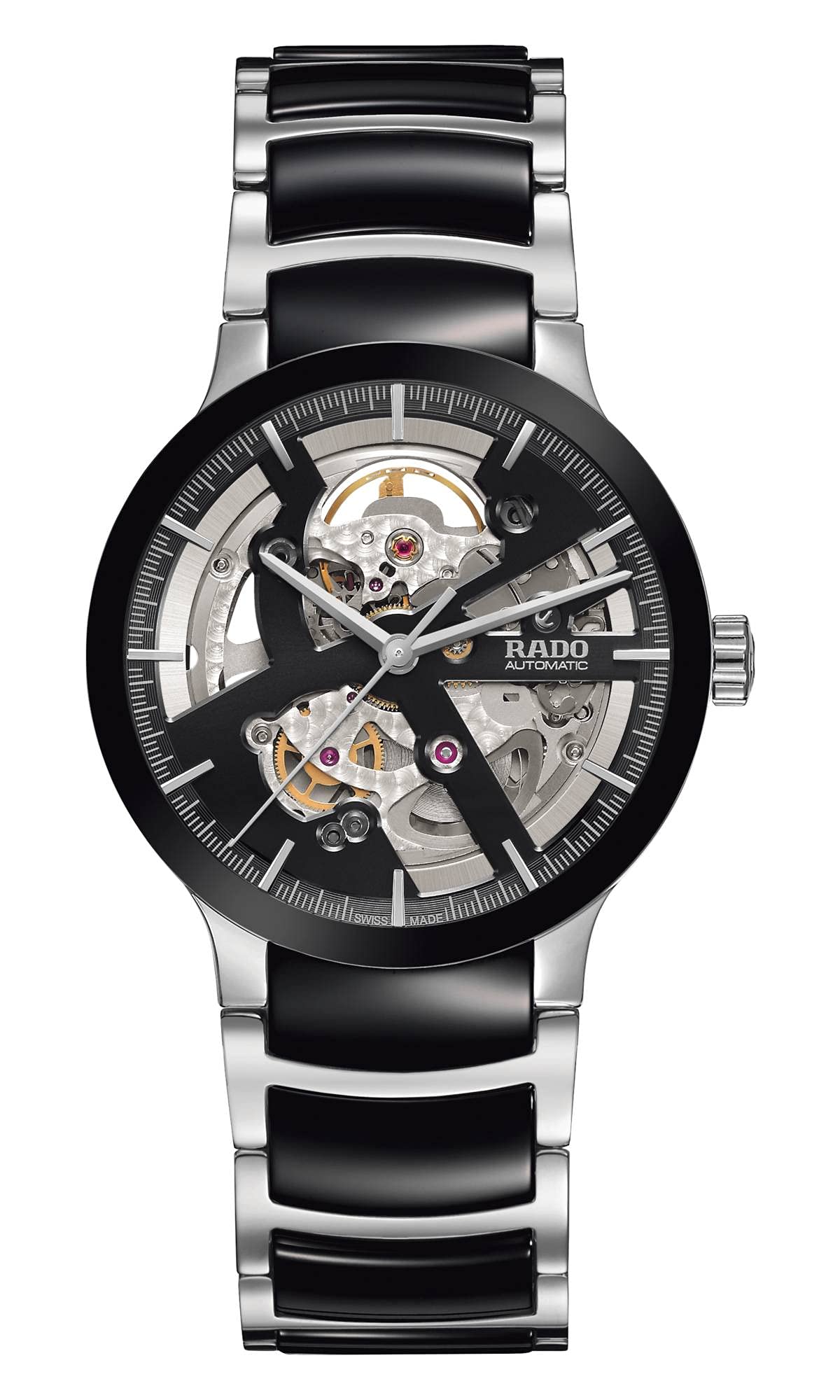Rado Men's Centrix Open Heart Swiss Automatic Watch, Black/Stainless (R30178152)