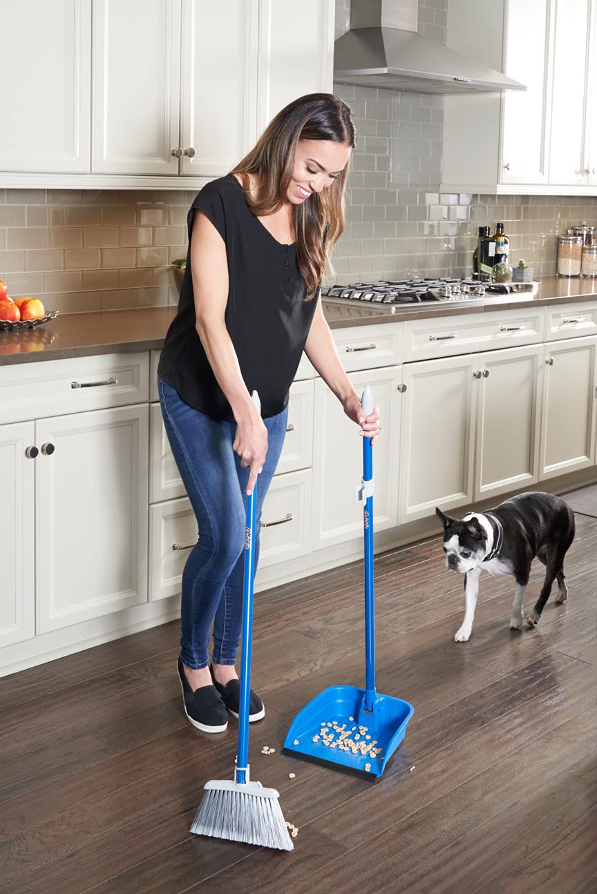 Quickie Stand & Store, Upright Broom and Dustpan Set, 35 Inch Height, for Use in Home, Kitchen, Office, Lobby, and Outdoors,Blue
