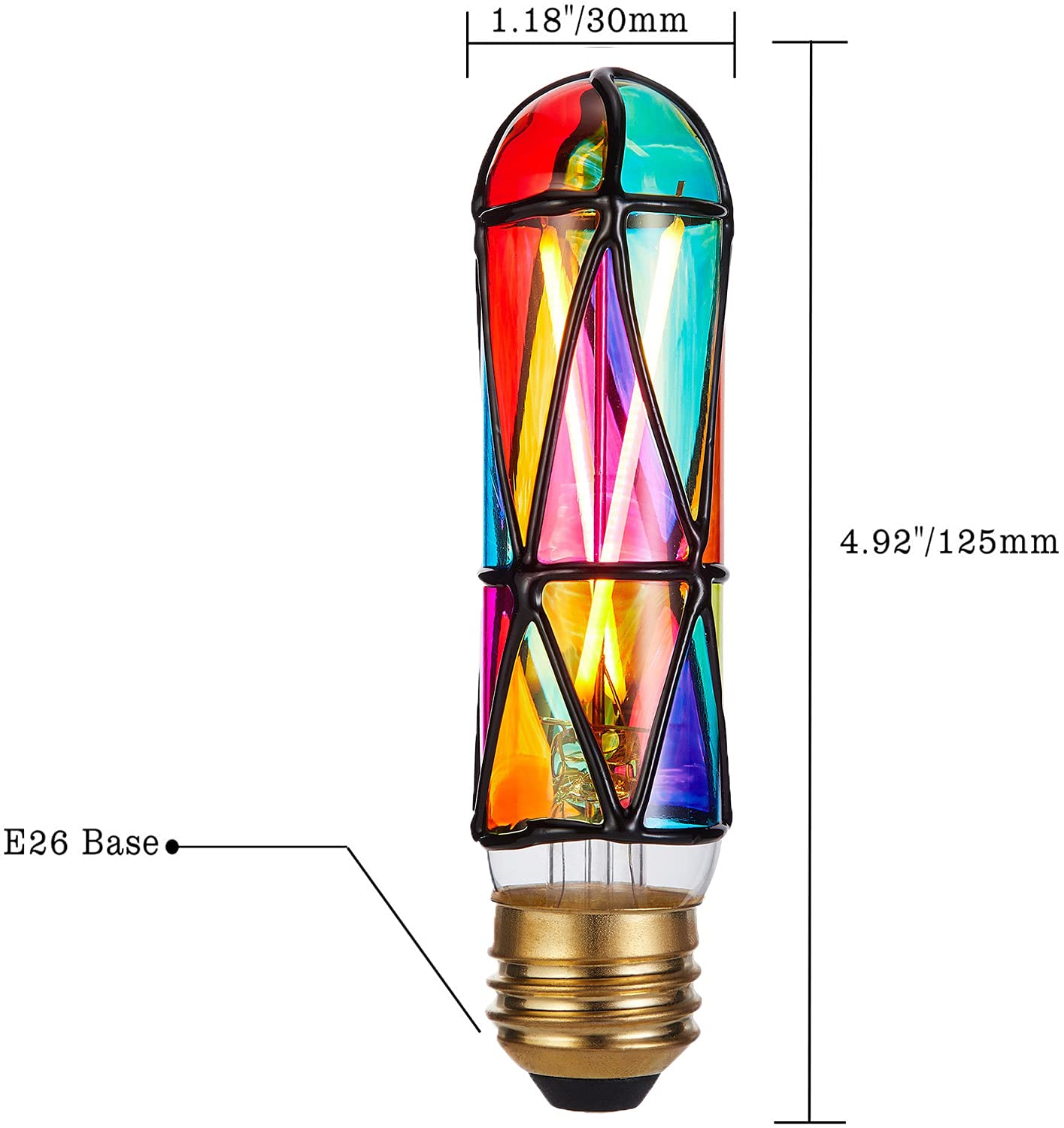 Tiffany CtrlCV Stained Glass Light Bulbs, Decorative T10(T30) Tubular Unique Edison 4W E26 Base Party Light Bulbs for Home, Room, Wall Sconces, Chandelier, Table Lamp, Floor Lamp, 3 Pack.