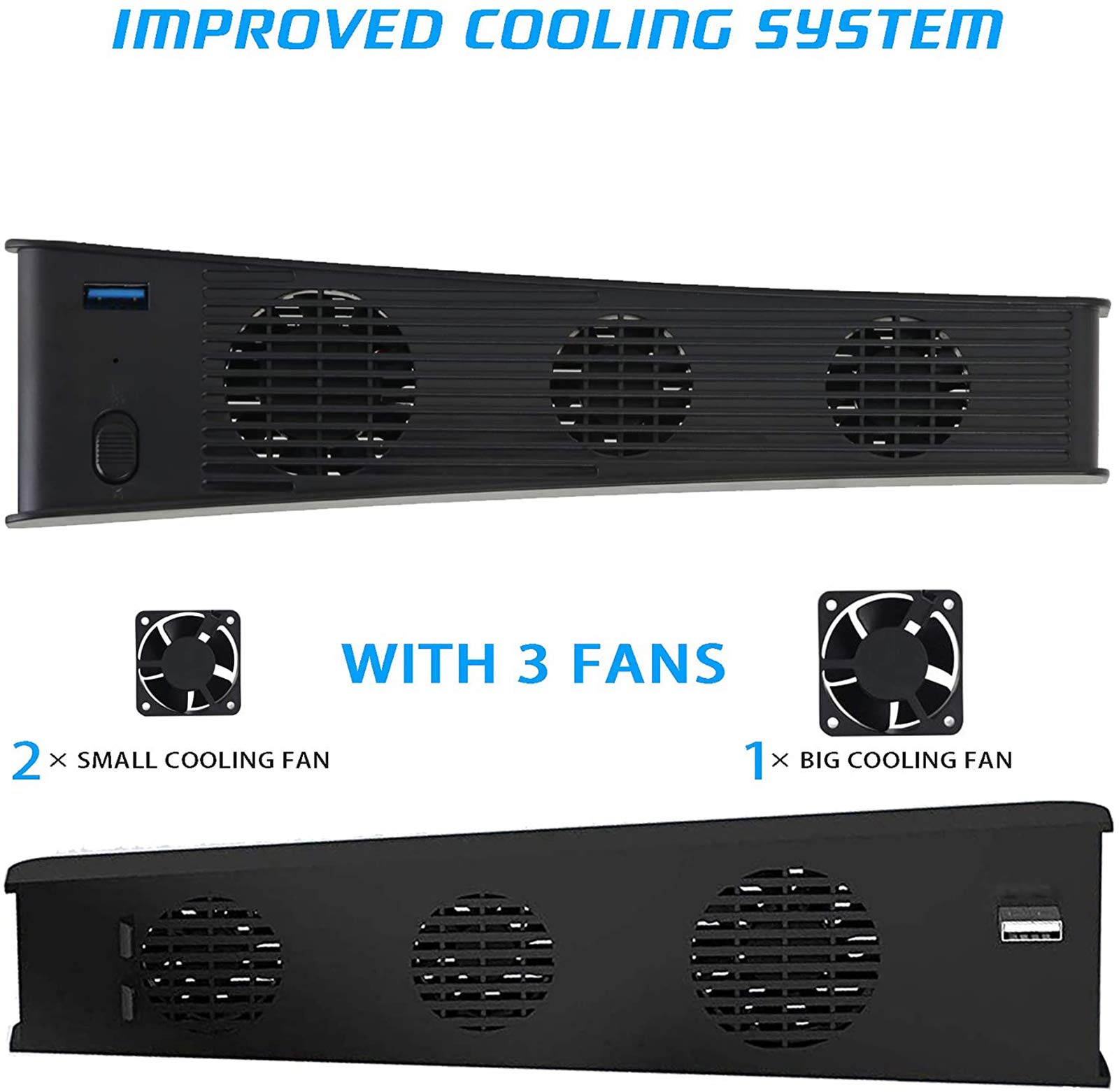 T&A Cooling Fan for PS5, with 3 Cooling Fan and USB External for PS5 Digital Edition/Ultra HD Game Consoles Mini Cooling System BLACK