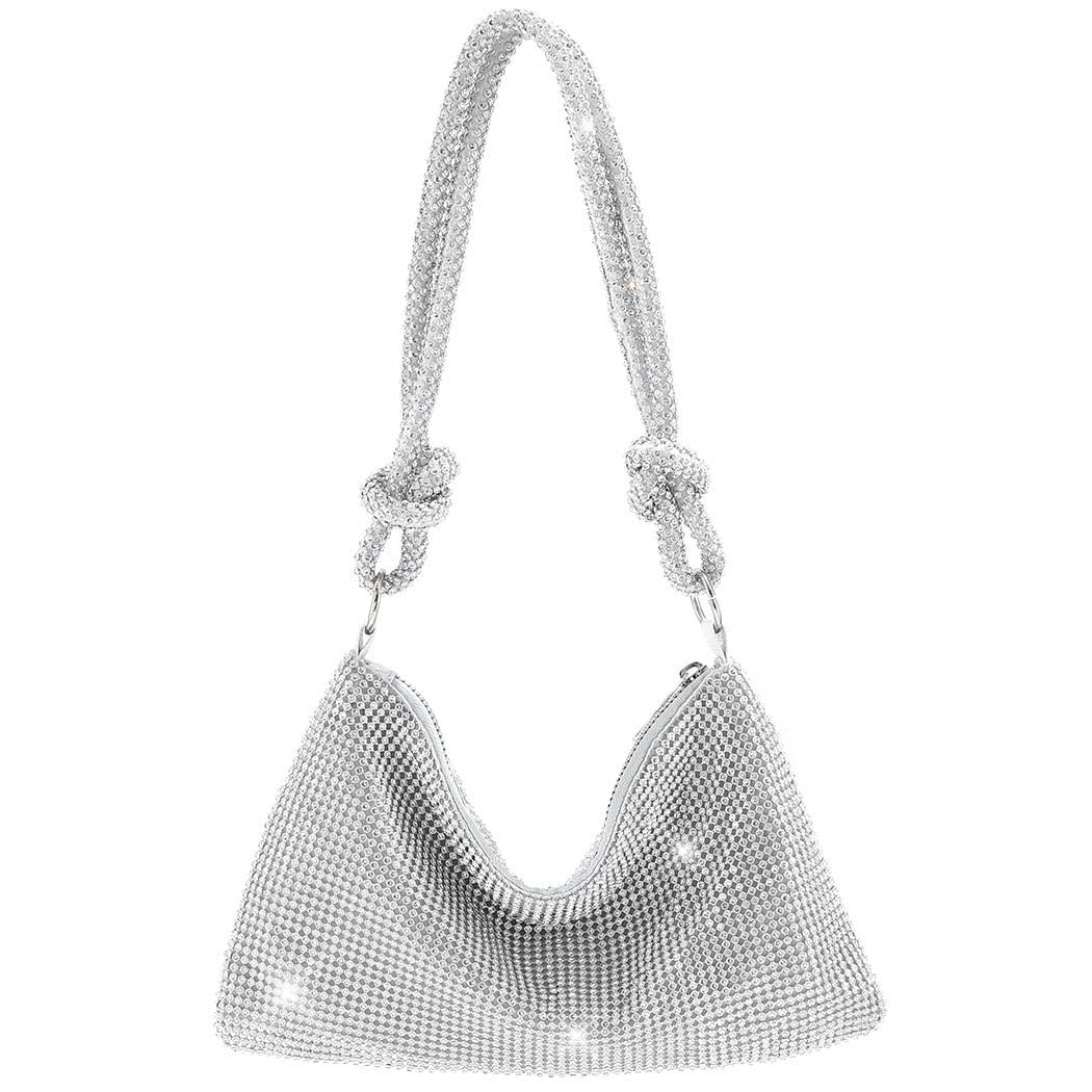 Yokawe Rhinestone Purses for Women Evening Bag Sparkly Hobo Bag Silver Handbag Vacation Party Club Wedding Clutch (Silver)