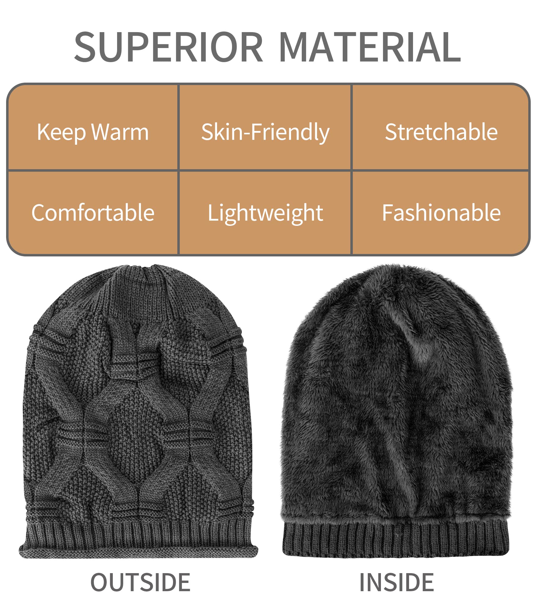 Senker Fashion 2 Pack Womens Slouchy Beanie Winter Knit Soft Hat for Women and Men Black Dark Grey