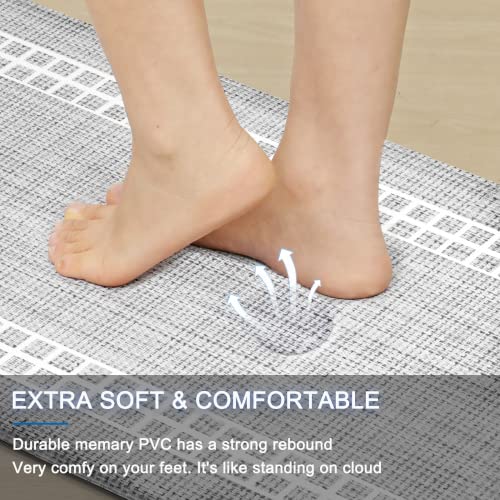 WEZVIX Anti Fatigue Kitchen Rugs Set [2 PCS], Cushioned Waterproof Floor Mats, Kitchen Rugs and Mats Non-Skid, Ergonomic Comfort foam Kitchen Mat for Floor Home, Office, Sink, Laundry - Grey and White