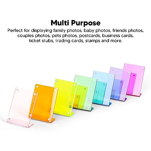 Slanted Back Photo Frame, Wide Application 3 Inch Multi Purpose Acrylic Self Standing Photo Frame L Shaped for Business Cards for Office (Rose Red)