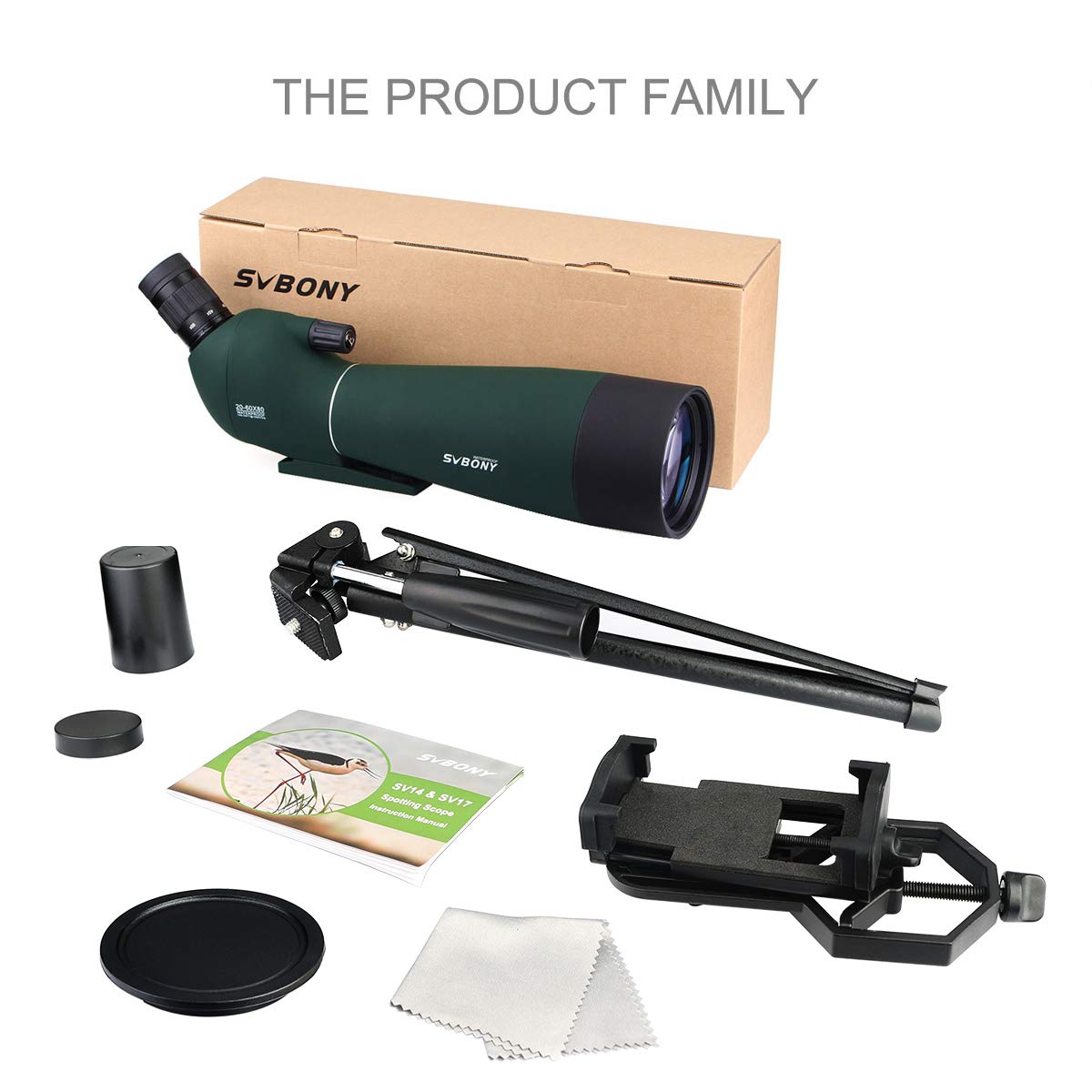 SVBONY SV28 Angled Spotting Scope with Tripod, 20-60x80 Spotter Scope, Long Range Sporting Scope with Phone Adapter, Portable Spotting Scopes for Bird Watching, Target Shooting, Hunting
