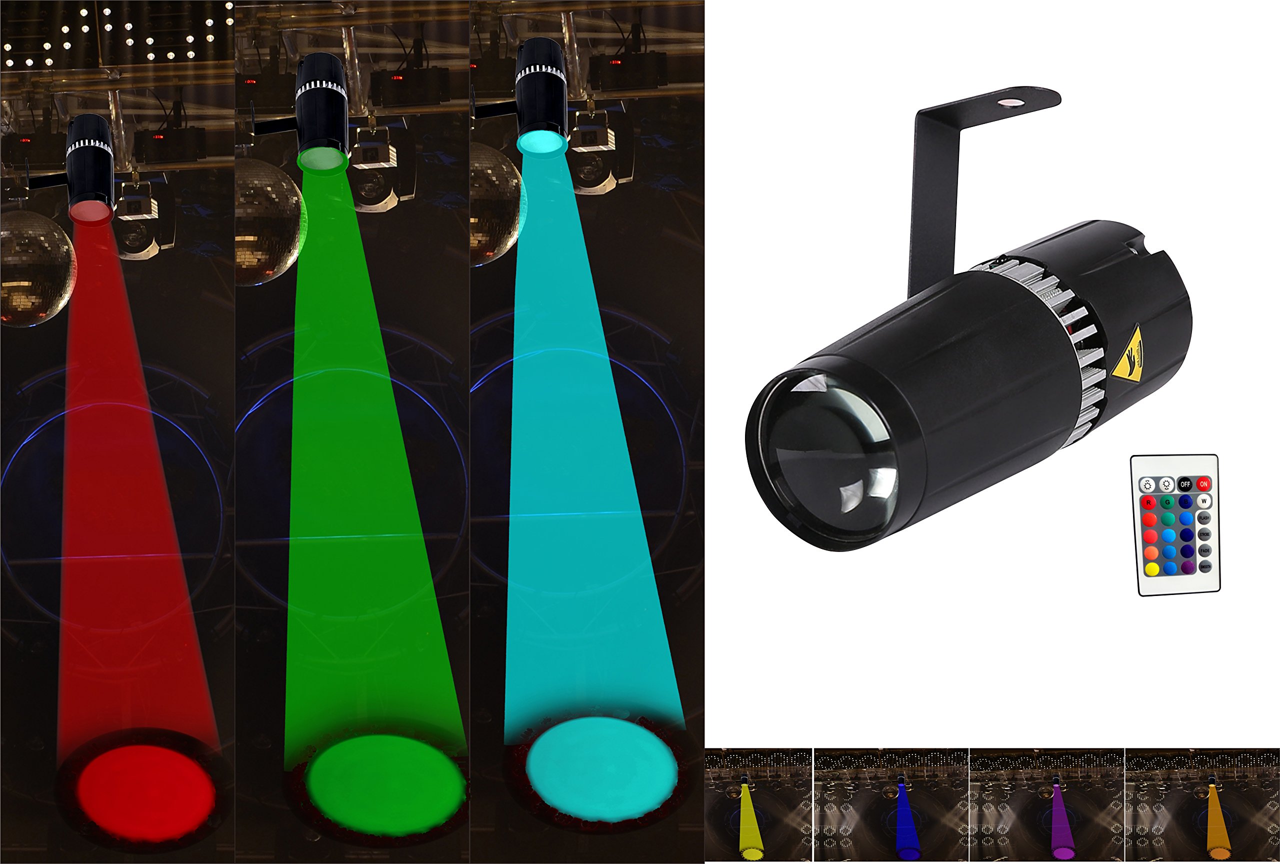 SENLAN LED pinspot Stage Light- SENLAN 9W RGB 3-in-1 Beam Light by IR Remote Controller