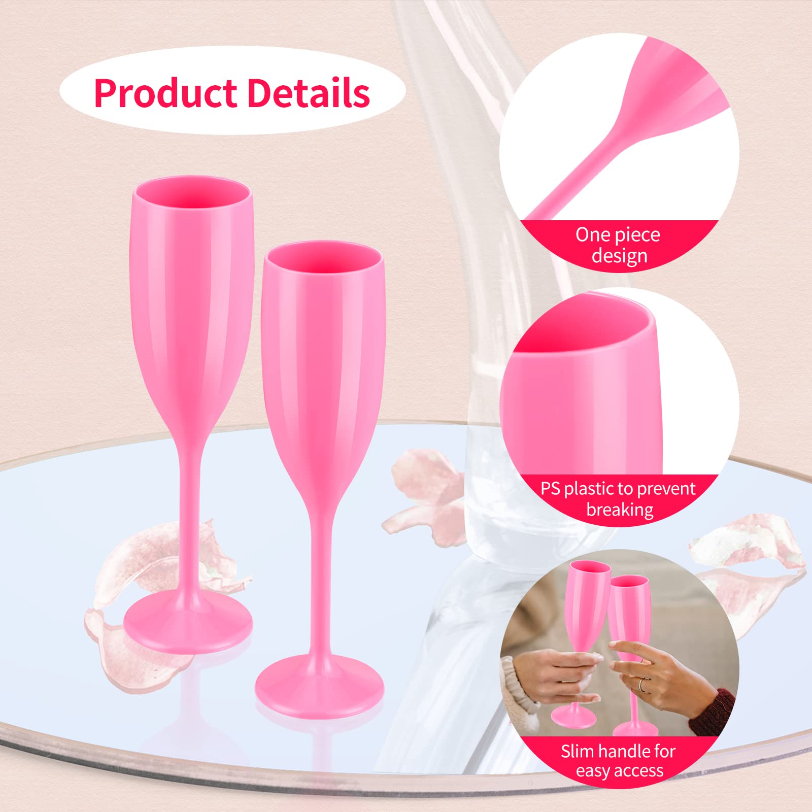 XUWAIDSGN Champagne Flute Acrylic Champagne Glasses Wedding Toasting Champagne Flute Goblet Plastic Reusable Unbreakable Champagne Cups for Bachelorette Wedding Bridal Shower Party (Pink, 24)