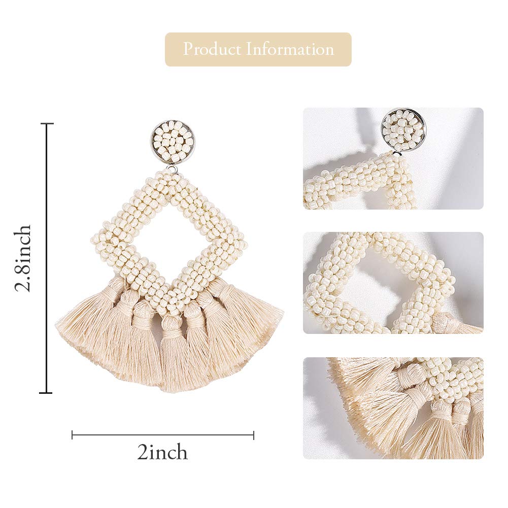 Tassel Drop Dangle Earrings for Women Beaded Statement Earrings Handmade Bohemian Jewelry Summer Beach Accessories for Women