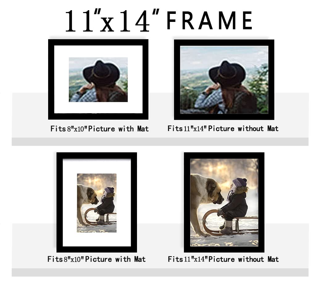 Picrit 11x14 Picture Frame Set of 12, Photo Display 8x10 with Mat or 11x14 Without Mat for Wall Mounting or Table Top Display, Black.