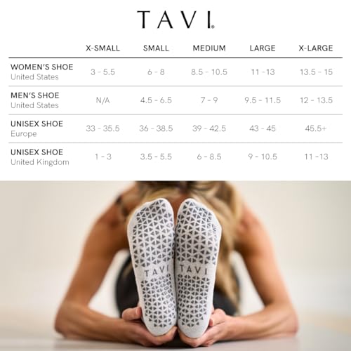 TAVI NOIR Chloe Fashion Criss-Cross Grip Socks for Barre, Pilates and Yoga, Ebony, Medium