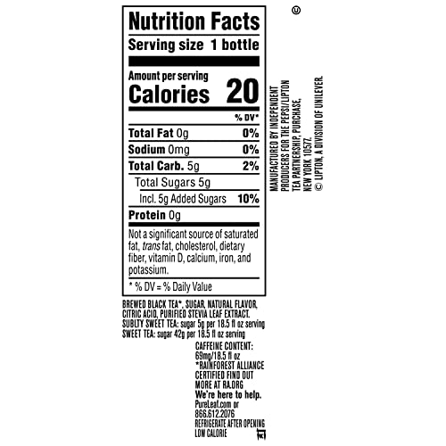 Pure Leaf Lower Sugar Subtly Sweet Lemon 18.5oz