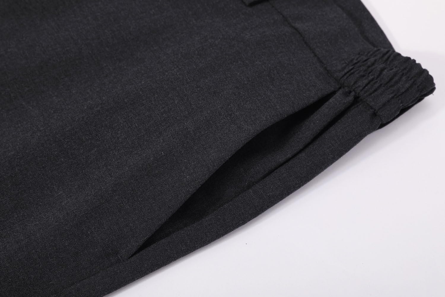Plaid&Plain Men's Dress Pants with Elastic Waistband and Stretchy Fabric Straight Fit 9802-Charcoal-34WX32L