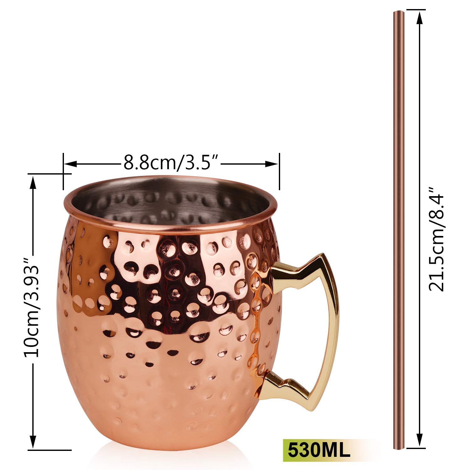 Widousy Moscow Mule Copper Mugs - Set of 4-HANDCRAFTED - Solid Copper Mugs 16 oz Gift Set with BONUS ：4 Cocktail Copper Straws