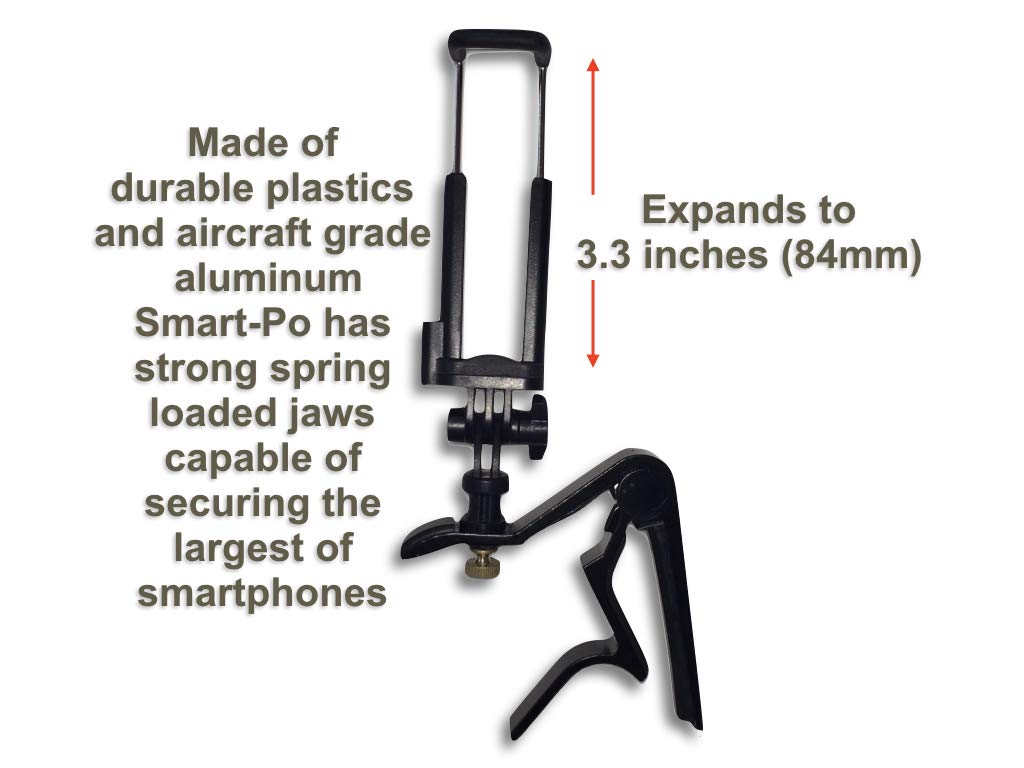 Smart-Po Smartphone Guitar Capo | Android and iPhone Compatible Dock Headstock Neck Clamp | Cell Phone Holder Aid Musicians | Electric or Acoustic Guitars